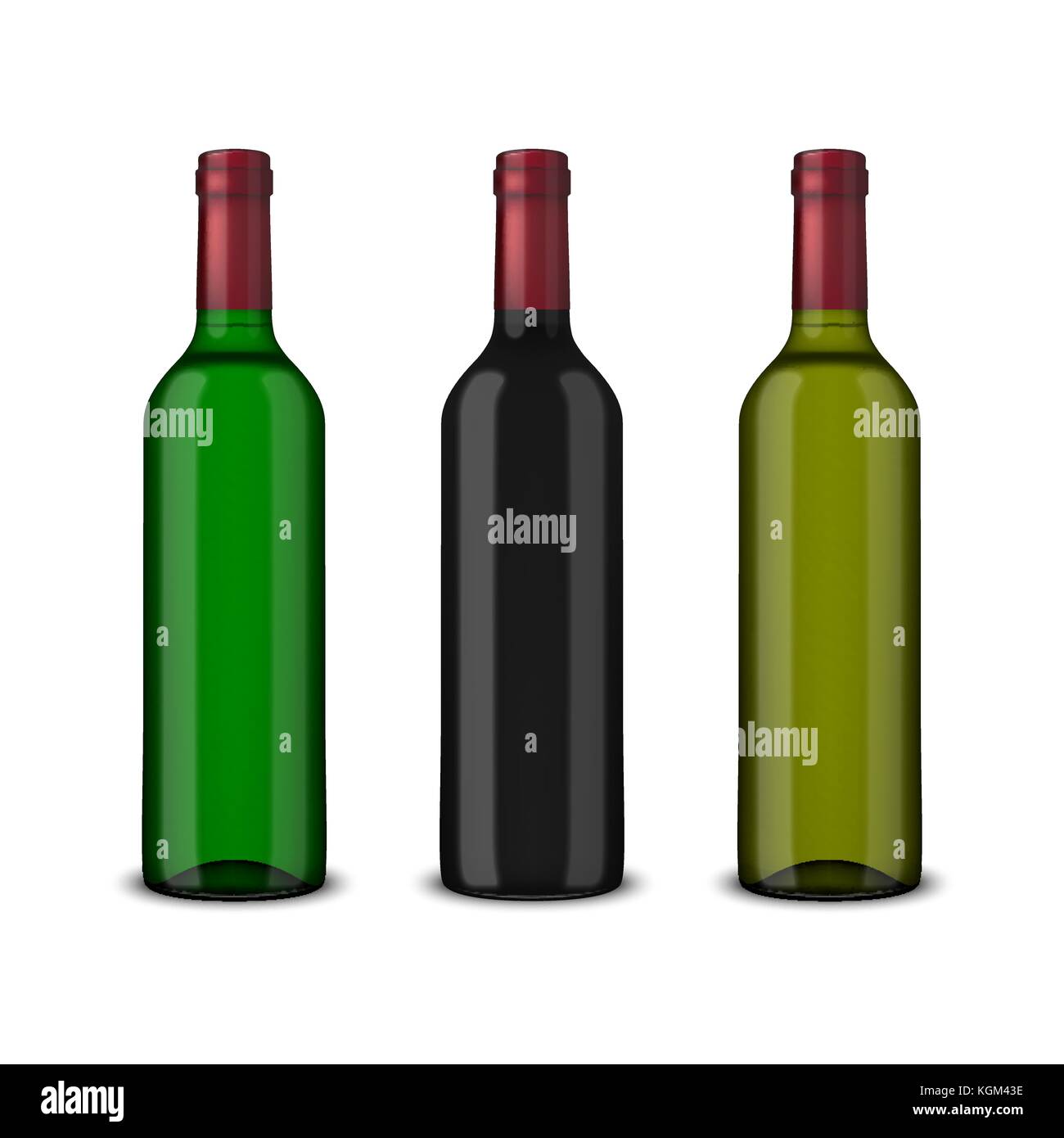 Set 3 realistic vector bottles of wine without labels isolated on white ...