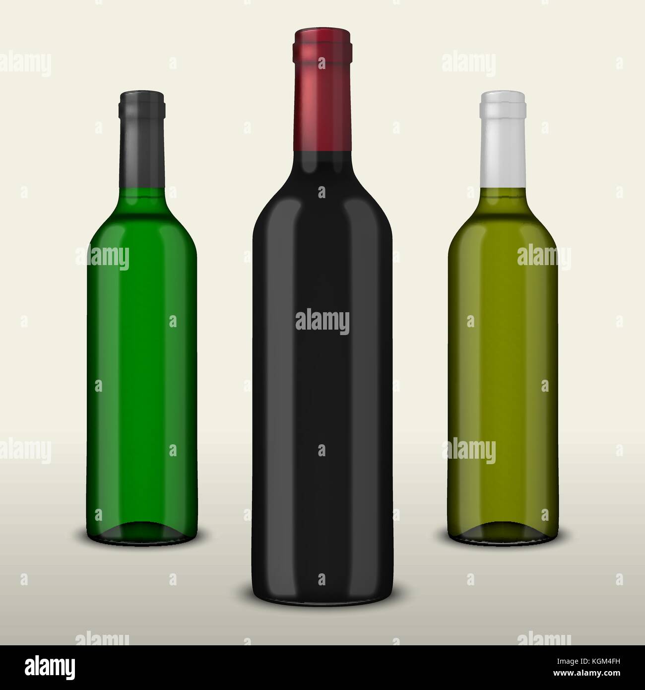 Set of three realistic vector wine bottles without labels isolated on ...