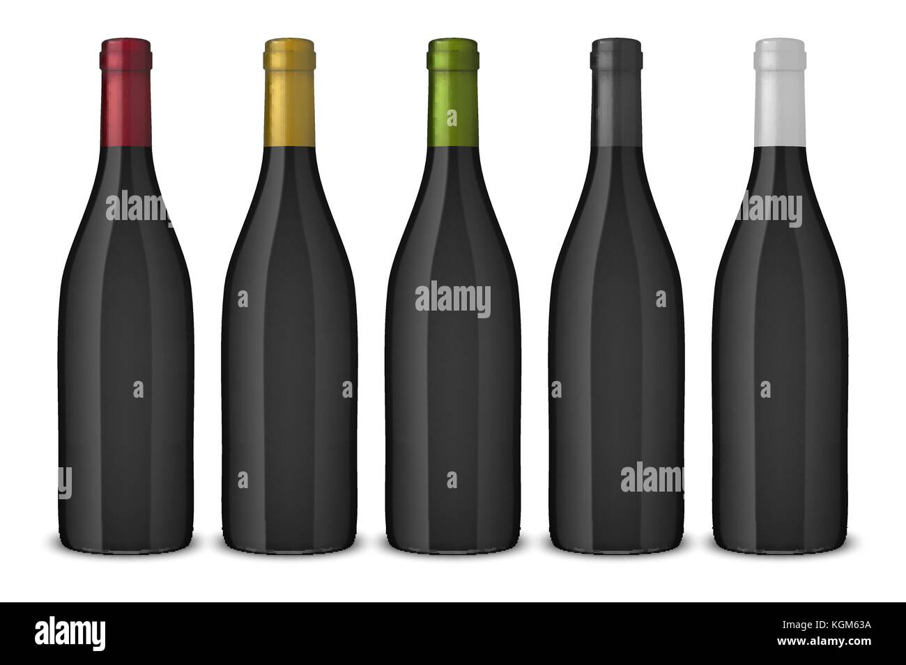 5 realistic vector black wine bottles without labels isolated on white ...