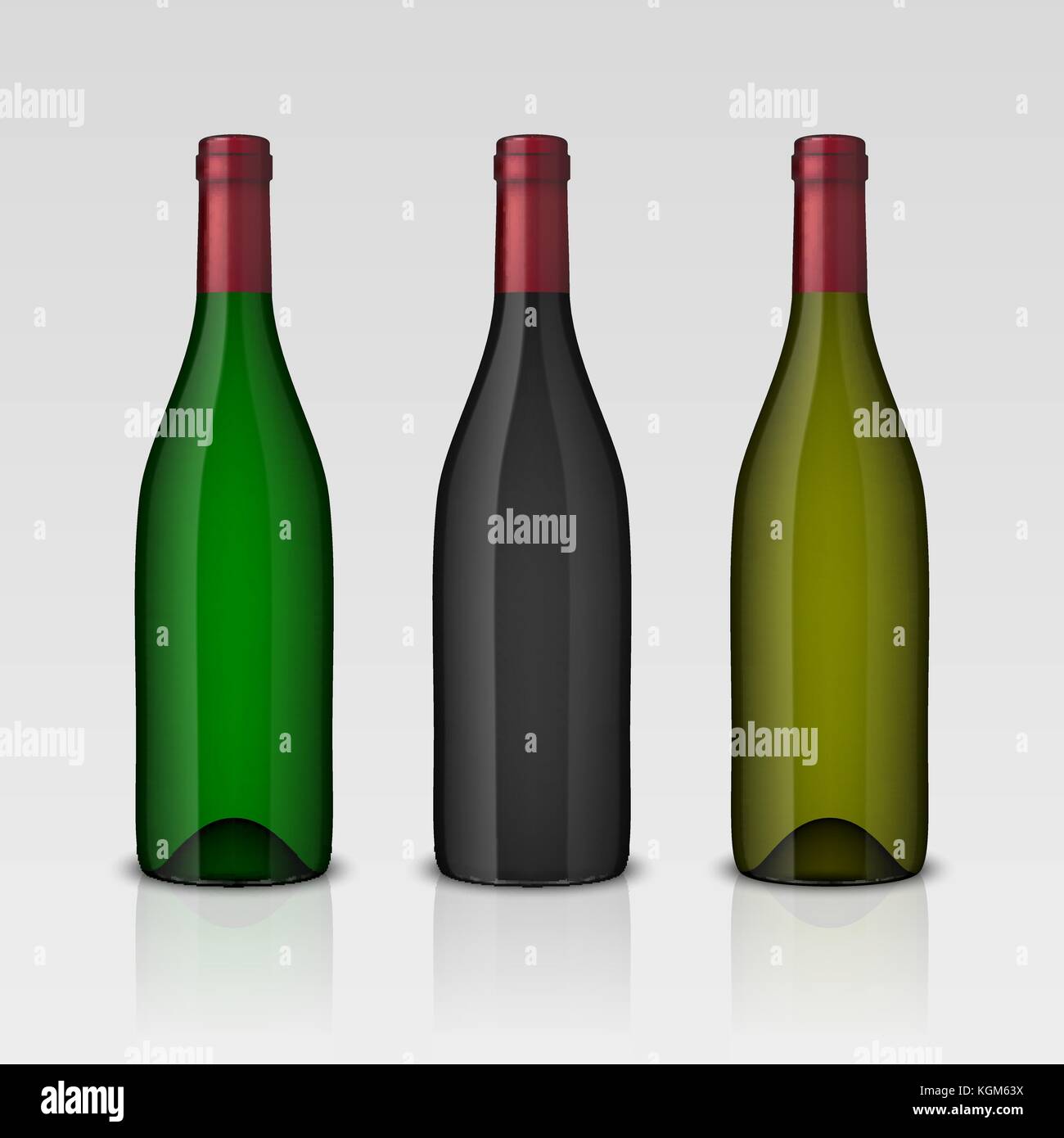 Set of 3 realistic vector wine bottles without labels isolated on white ...