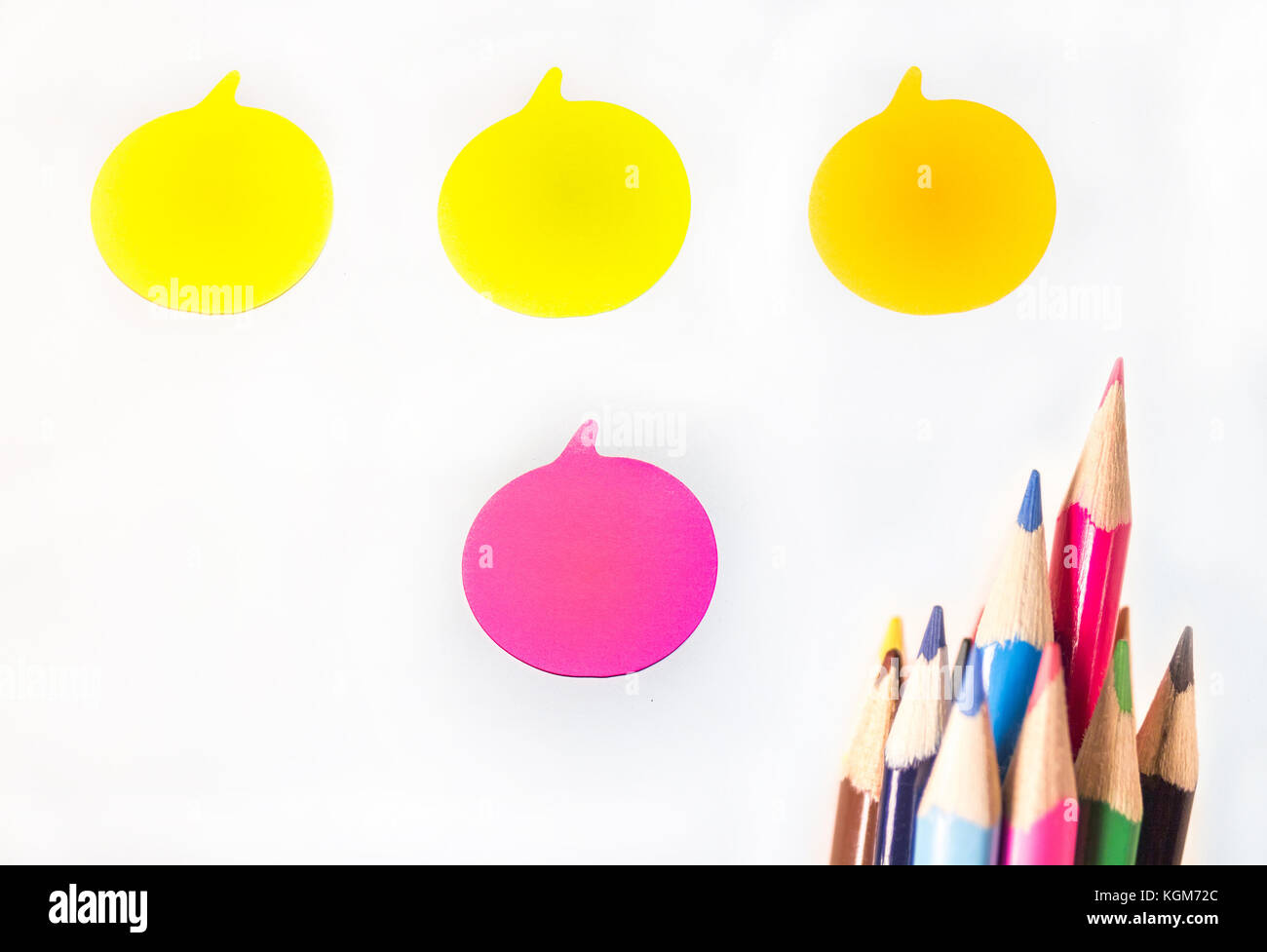 Round Sticky notes with Colored pencils isolated on white backdrop ...
