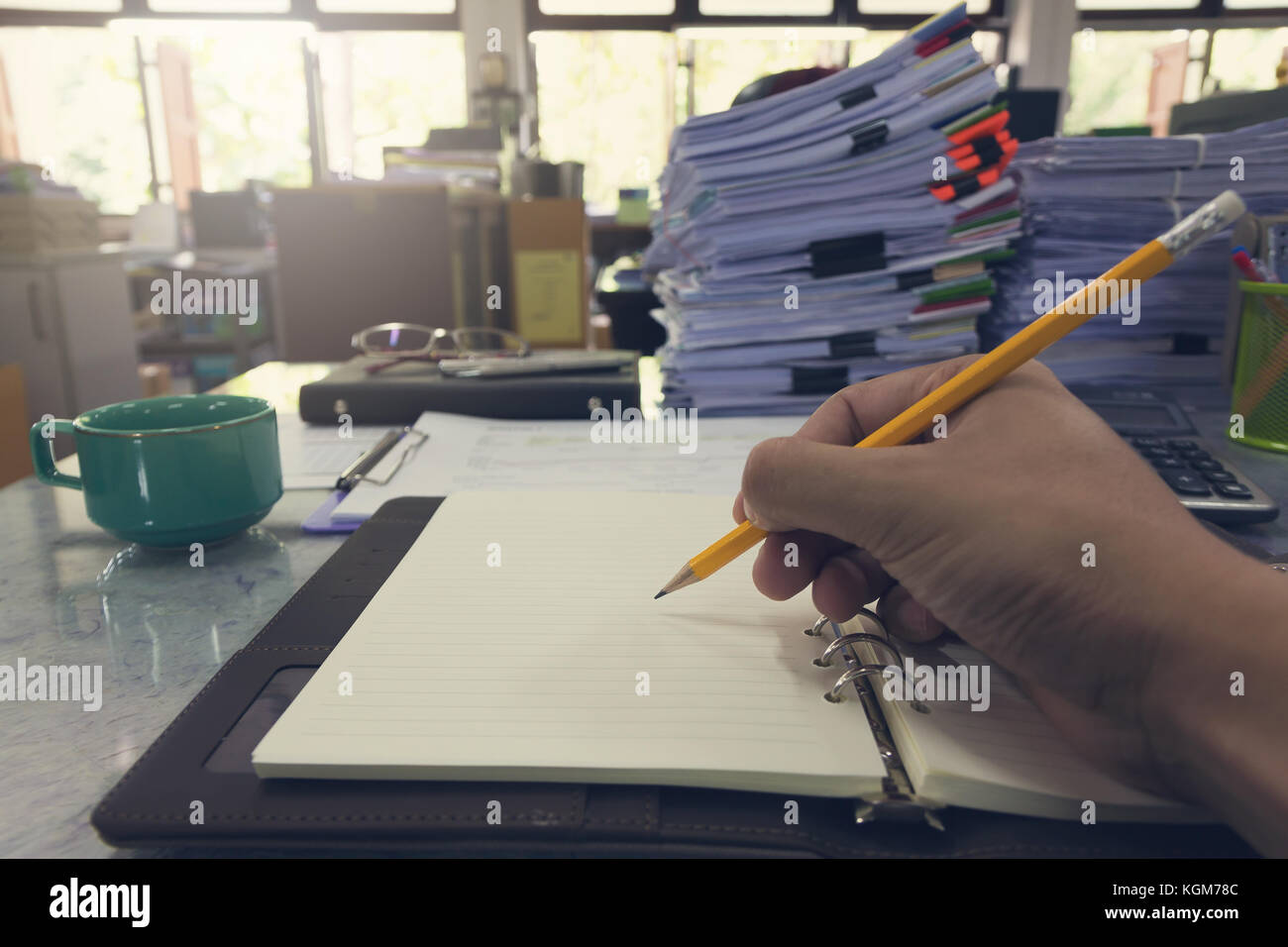 Business and finance concept of office working, Businessman writing on ...