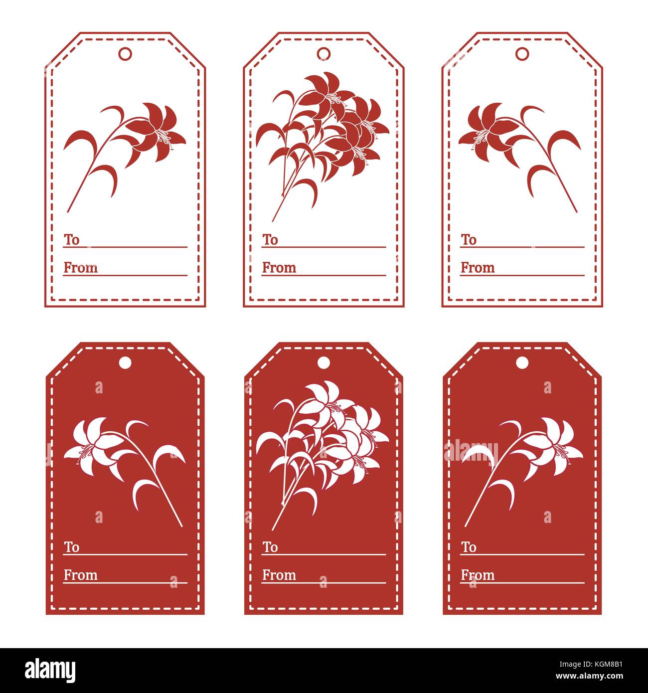 Set of gift tags with branch of lilies and ribbon. Sale and shopping ...