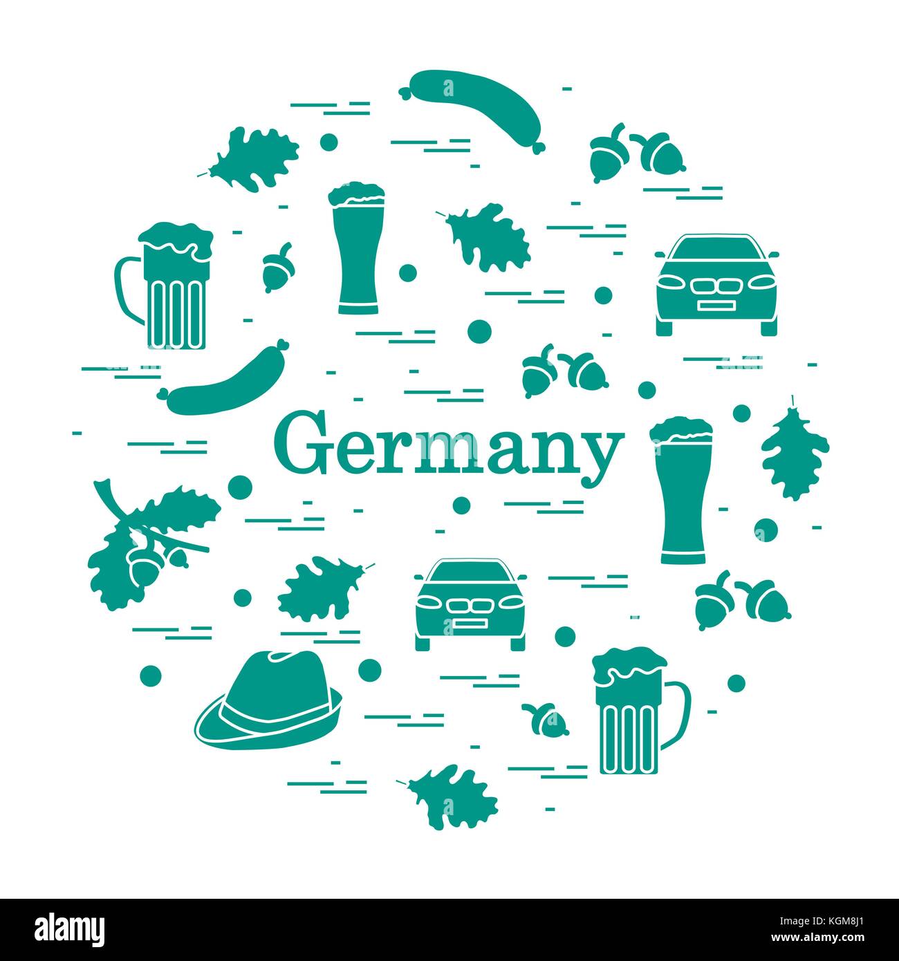 Vector illustration with various symbols of Germany arranged in a ...