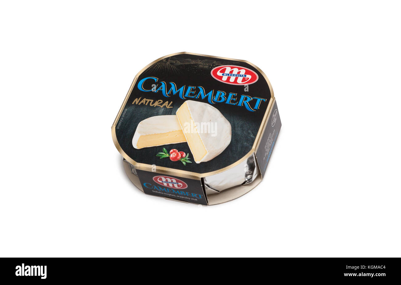 CHISINAU, MOLDOVA - May 21, 2017: Packed traditional Camembert cheese ...