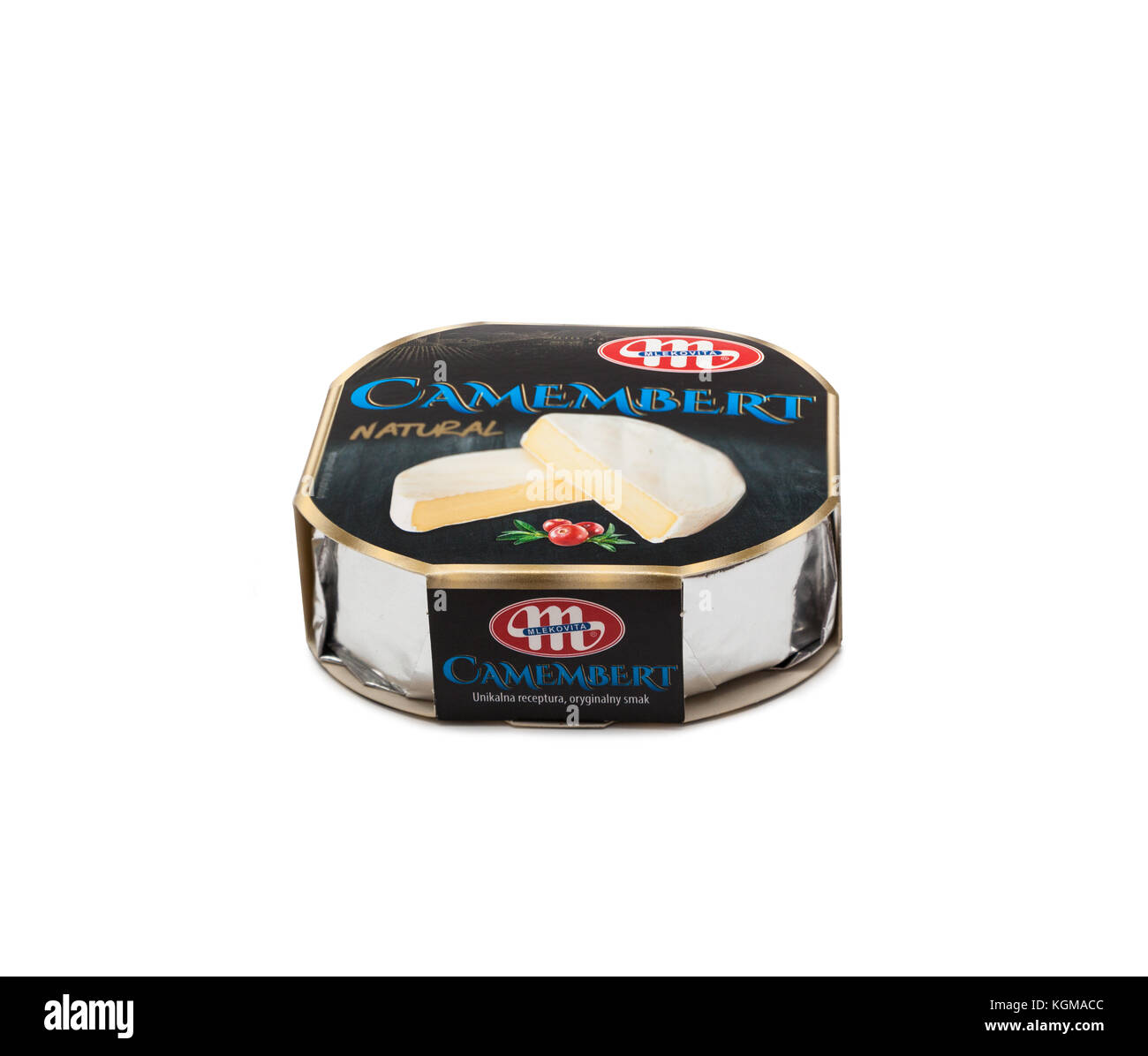 CHISINAU, MOLDOVA - May 21, 2017: Packed traditional Camembert cheese ...