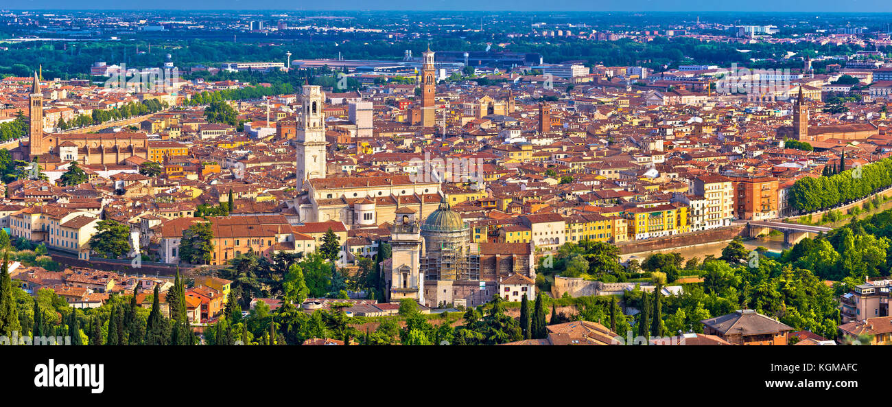 City of Verona old center and Adige river aerial panoramic view, Veneto ...