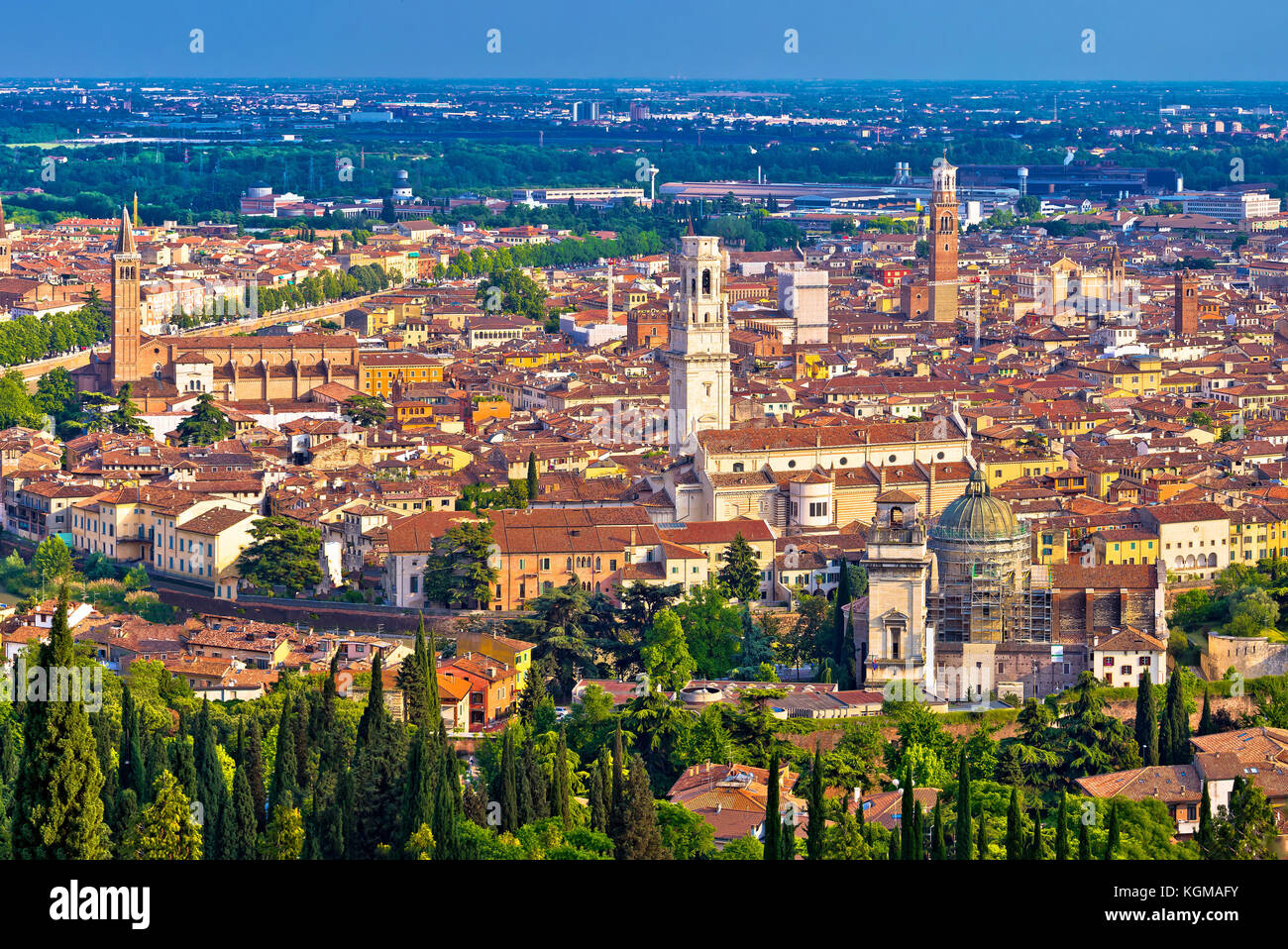 City of Verona old center and Adige river aerial panoramic view, Veneto ...