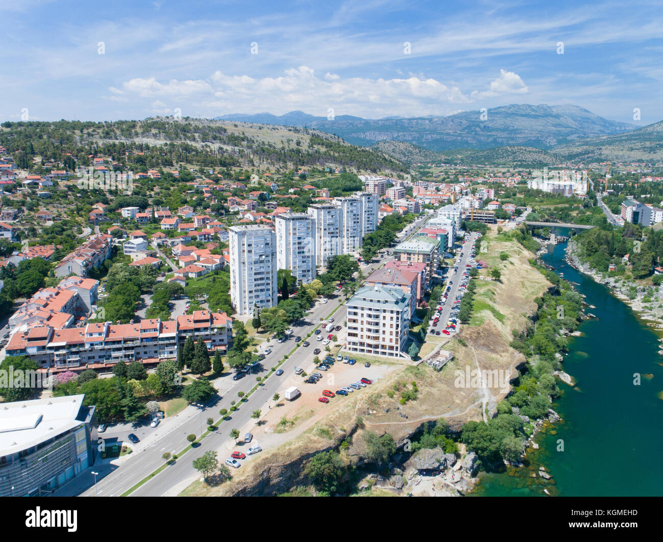 aerial view of the residential part of the Podgorica city on sunny ...