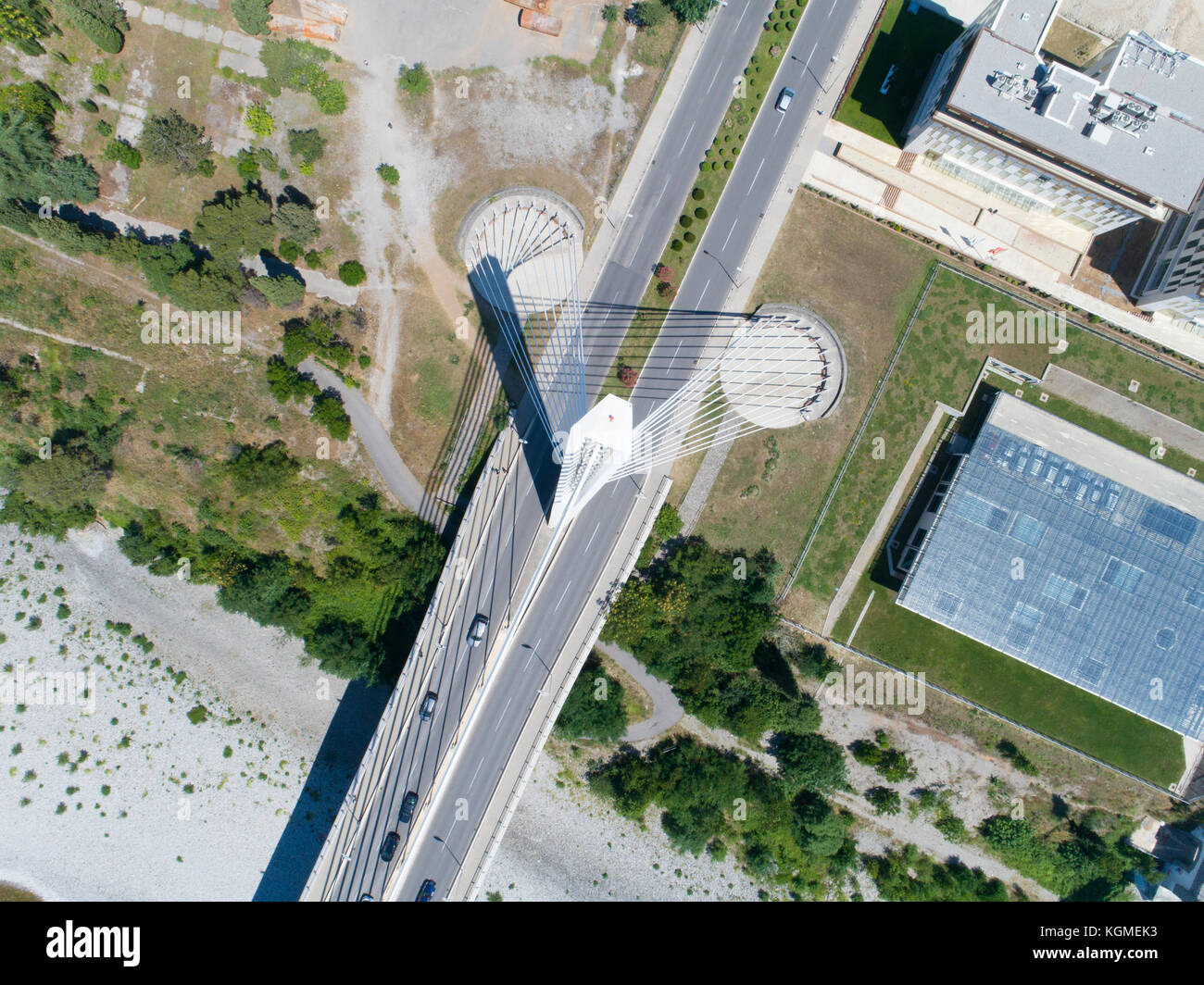 aerial view of Millennium bridge over Moraca river in Podgorica Stock ...