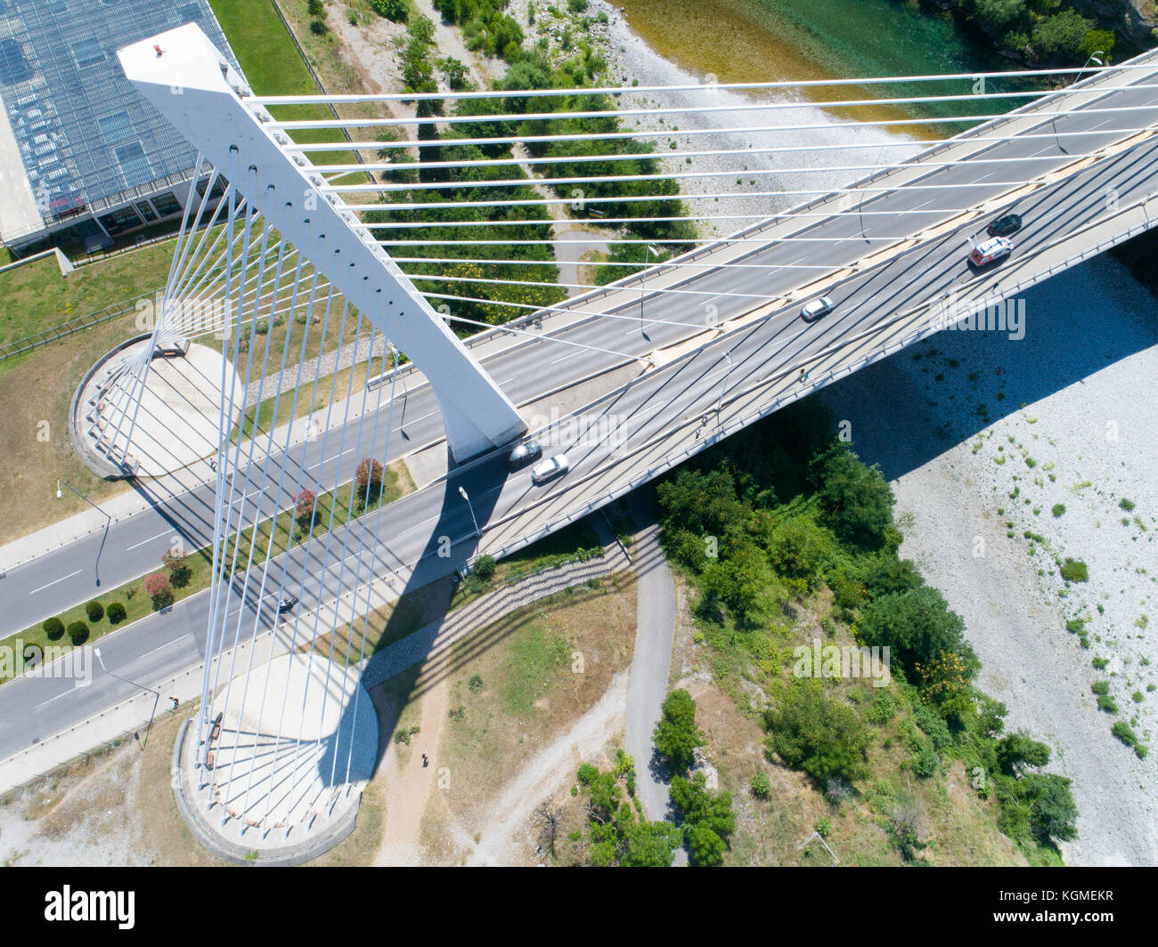 aerial view of Millennium bridge over Moraca river in Podgorica Stock ...