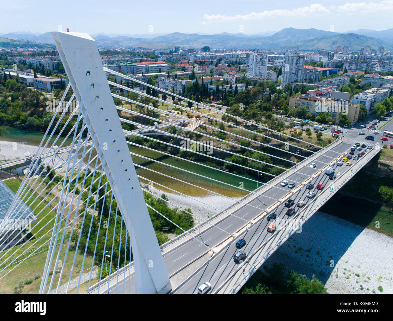 aerial view of Millennium bridge over Moraca river in Podgorica Stock ...