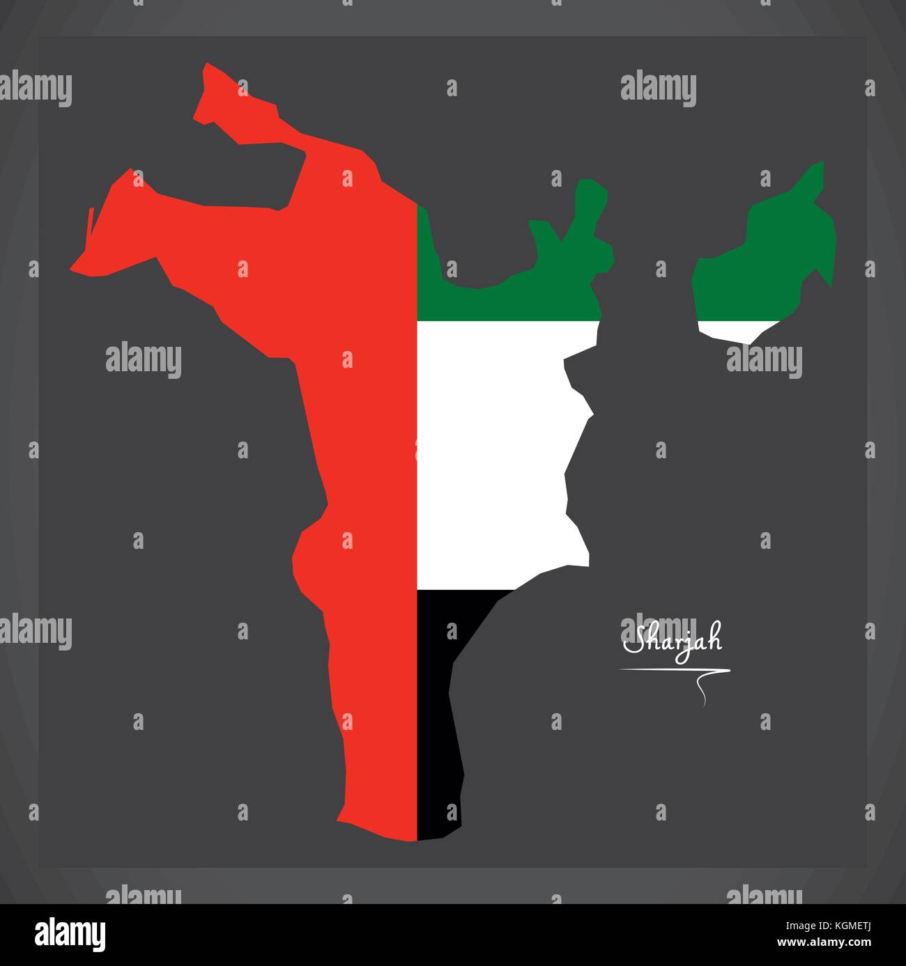 Sharjah map of the United Arab Emirates with national flag illustration ...