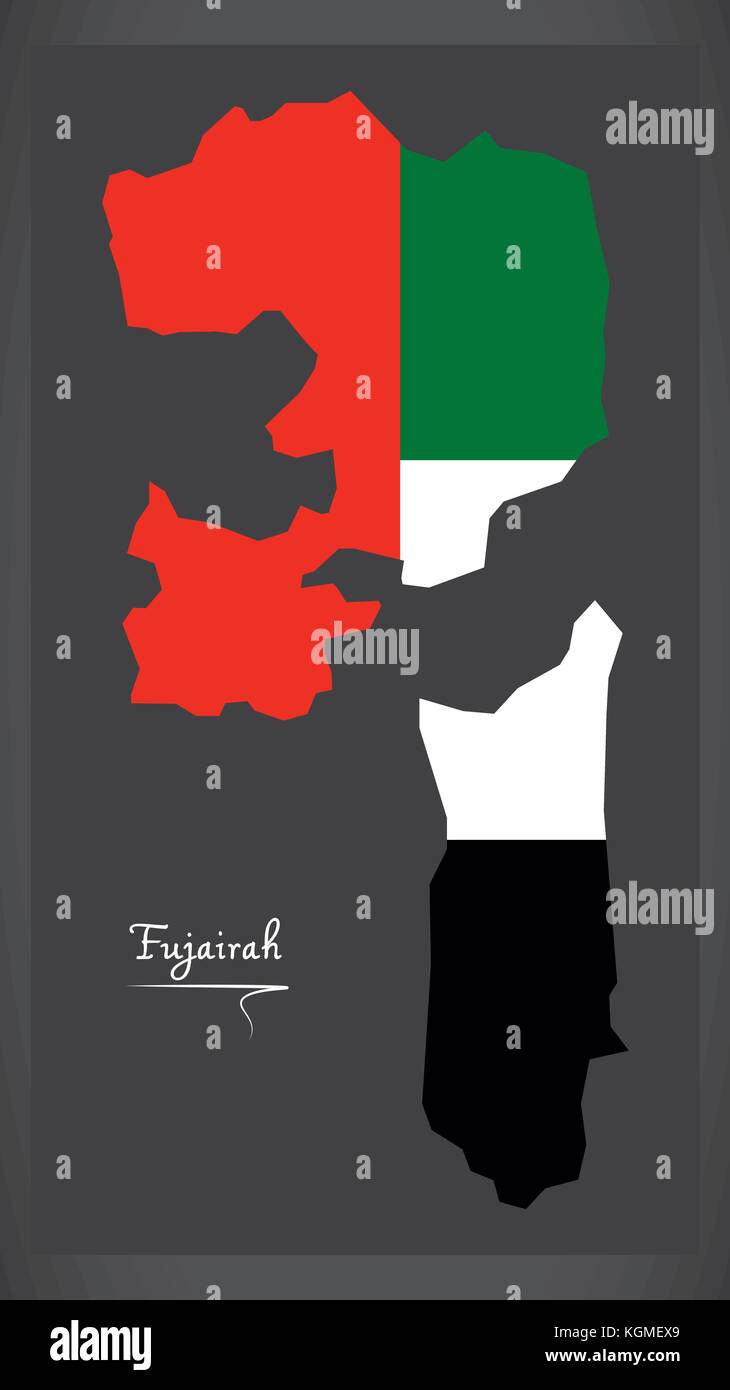 Fujairah map of the United Arab Emirates with national flag ...