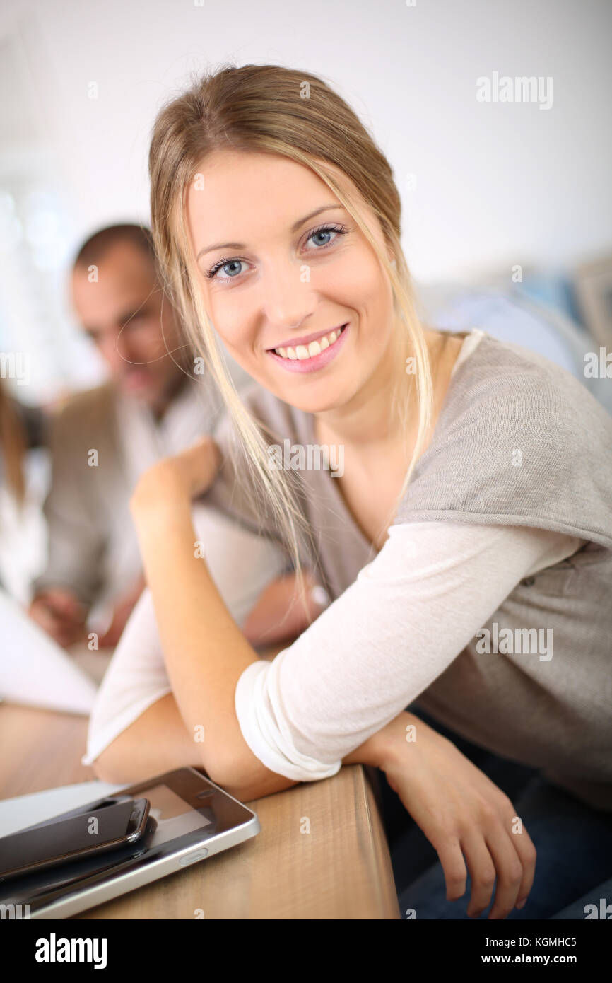 Portrait of beautiful blond girl in class Stock Photo - Alamy