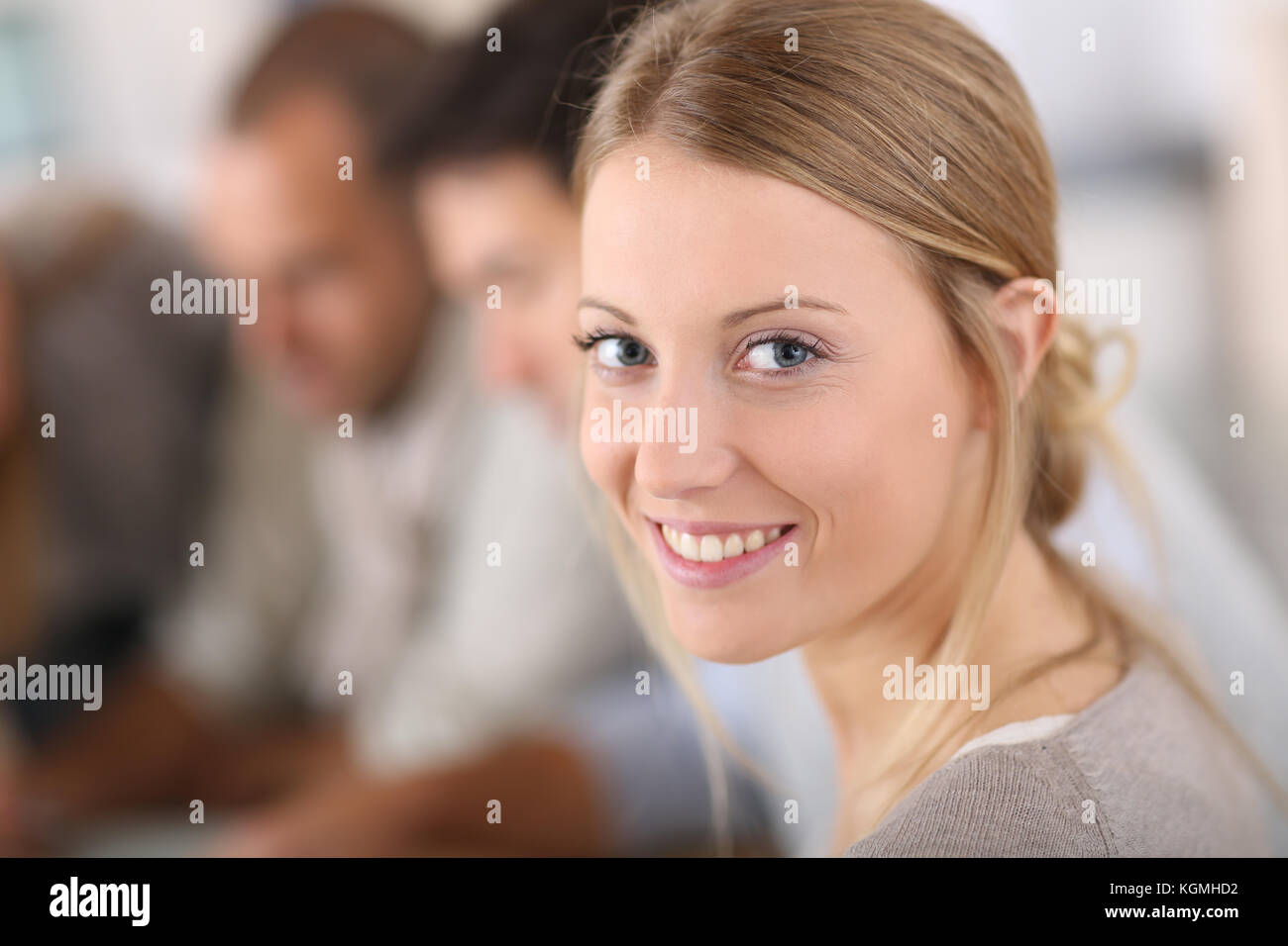 Portrait of beautiful blond girl in class Stock Photo - Alamy