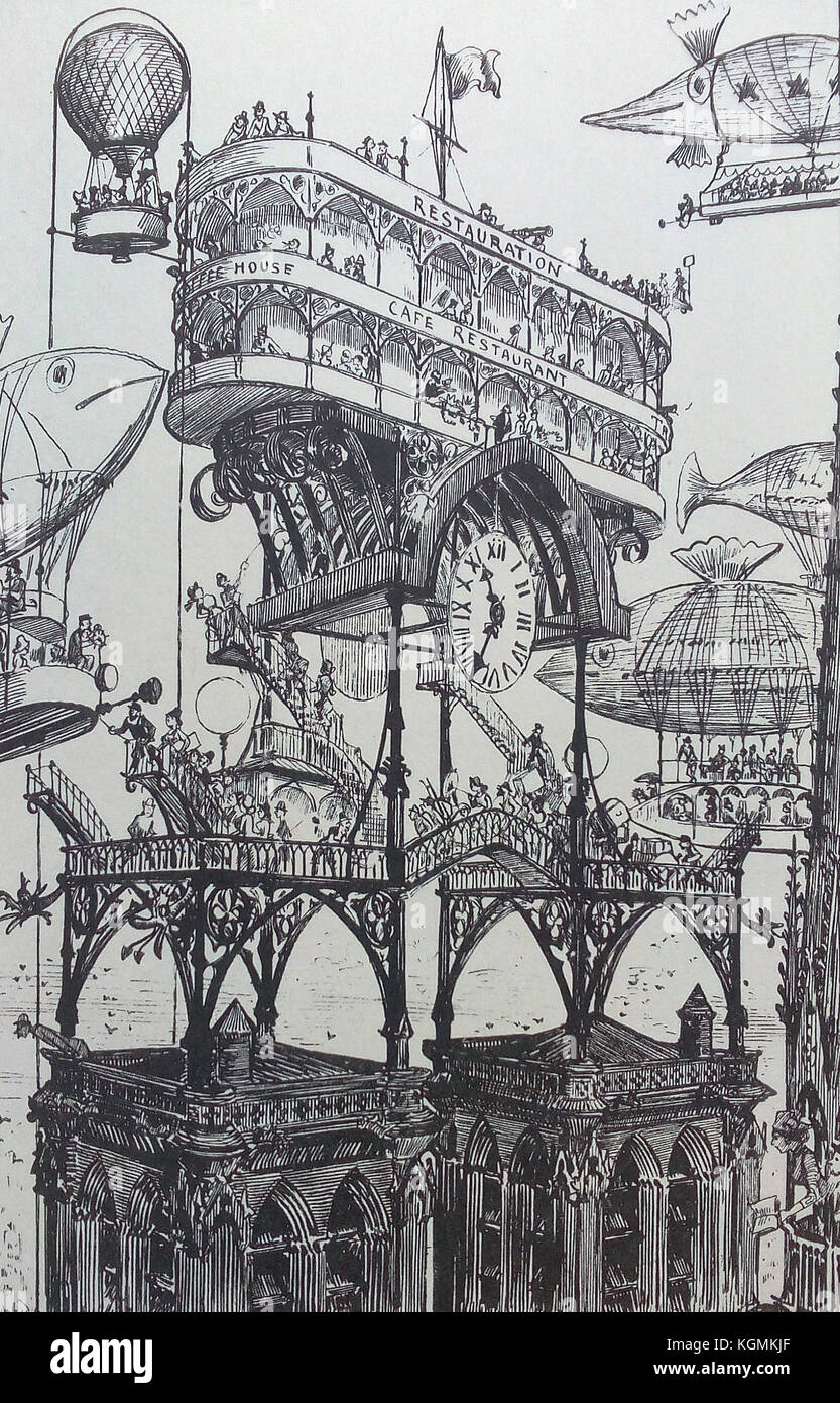 Albert Robida - le vingtième siècle 1883 station centrale des aéronefs ...