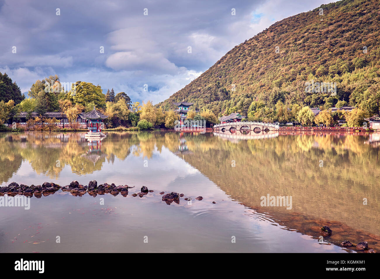 Vintage toned Suocui Bridge by the Black Dragon Pool in Jade Spring ...