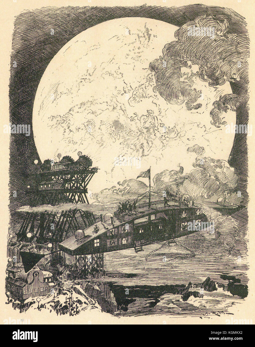 Albert Robida - closer moon Stock Photo - Alamy