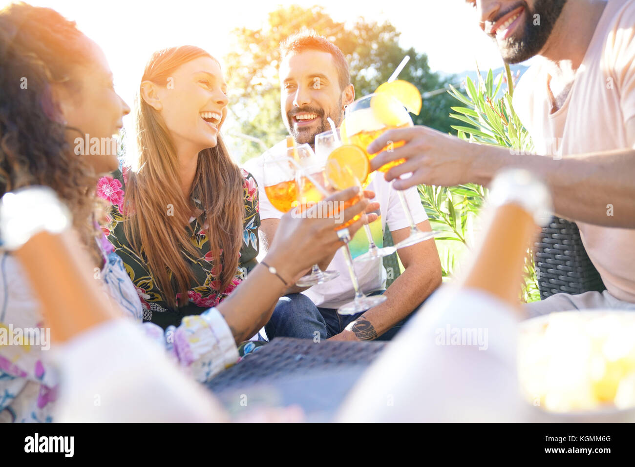 Group of friends cheering with summer cocktails Stock Photo - Alamy
