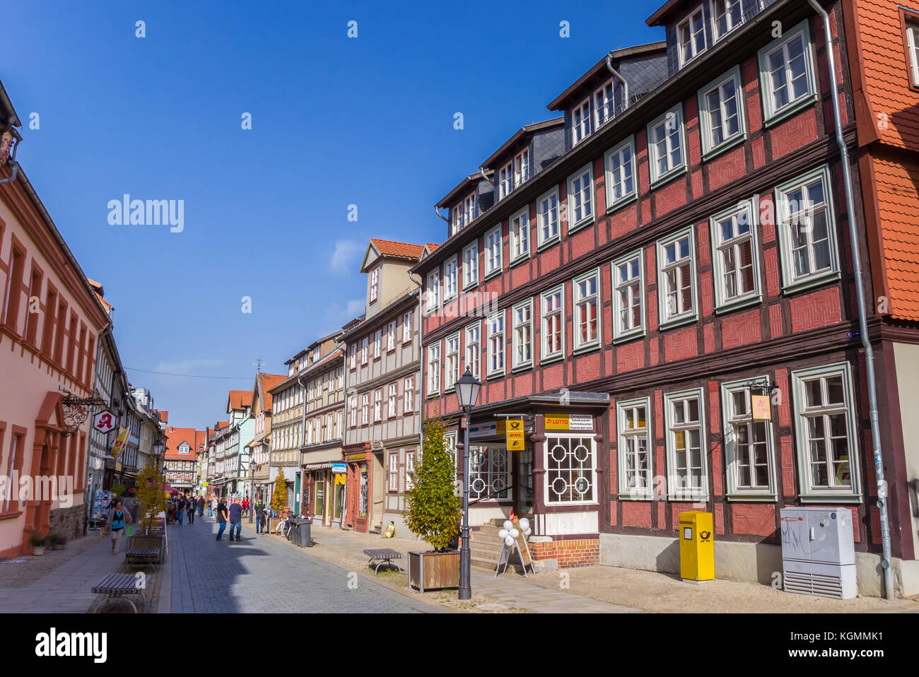 Colorful shopping street in the center of Wernigerode, Germany Stock ...