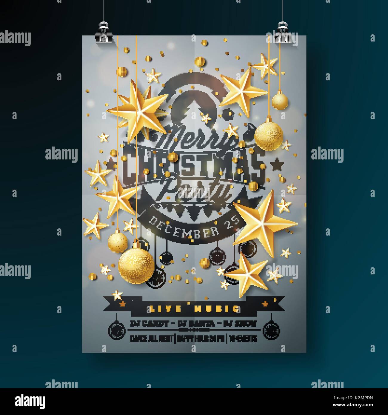 Vector Merry Christmas Party Design with Holiday Typography Elements ...