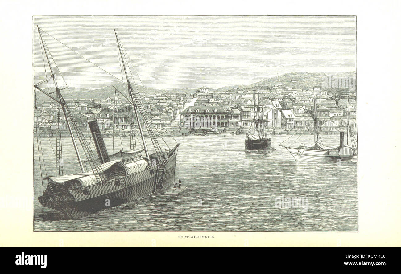 historic drawing image of old sailing ships at Port-Au-Prince Stock ...