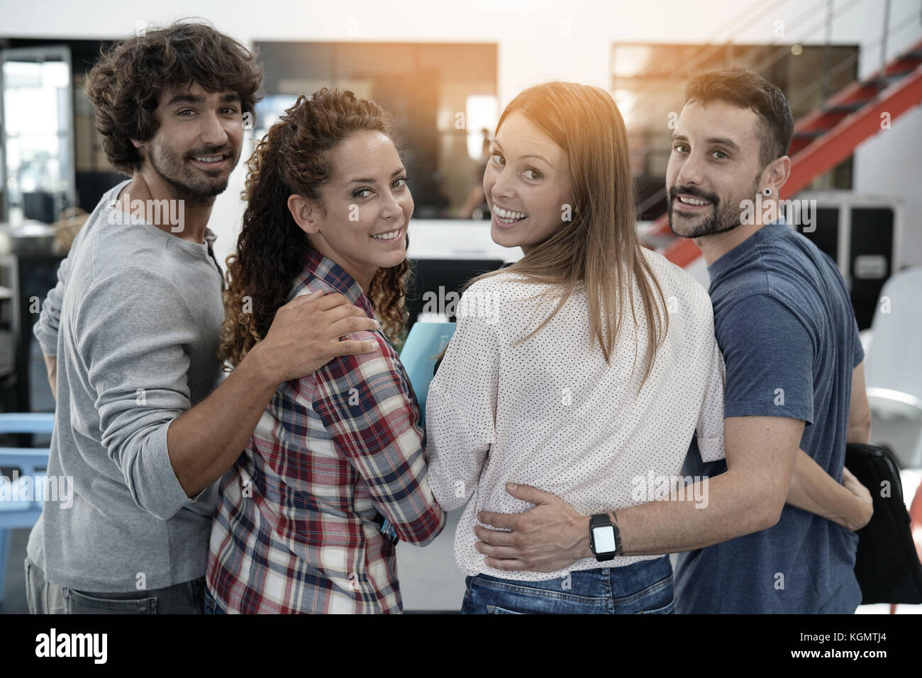 Group of students in business training standing in office Stock Photo ...
