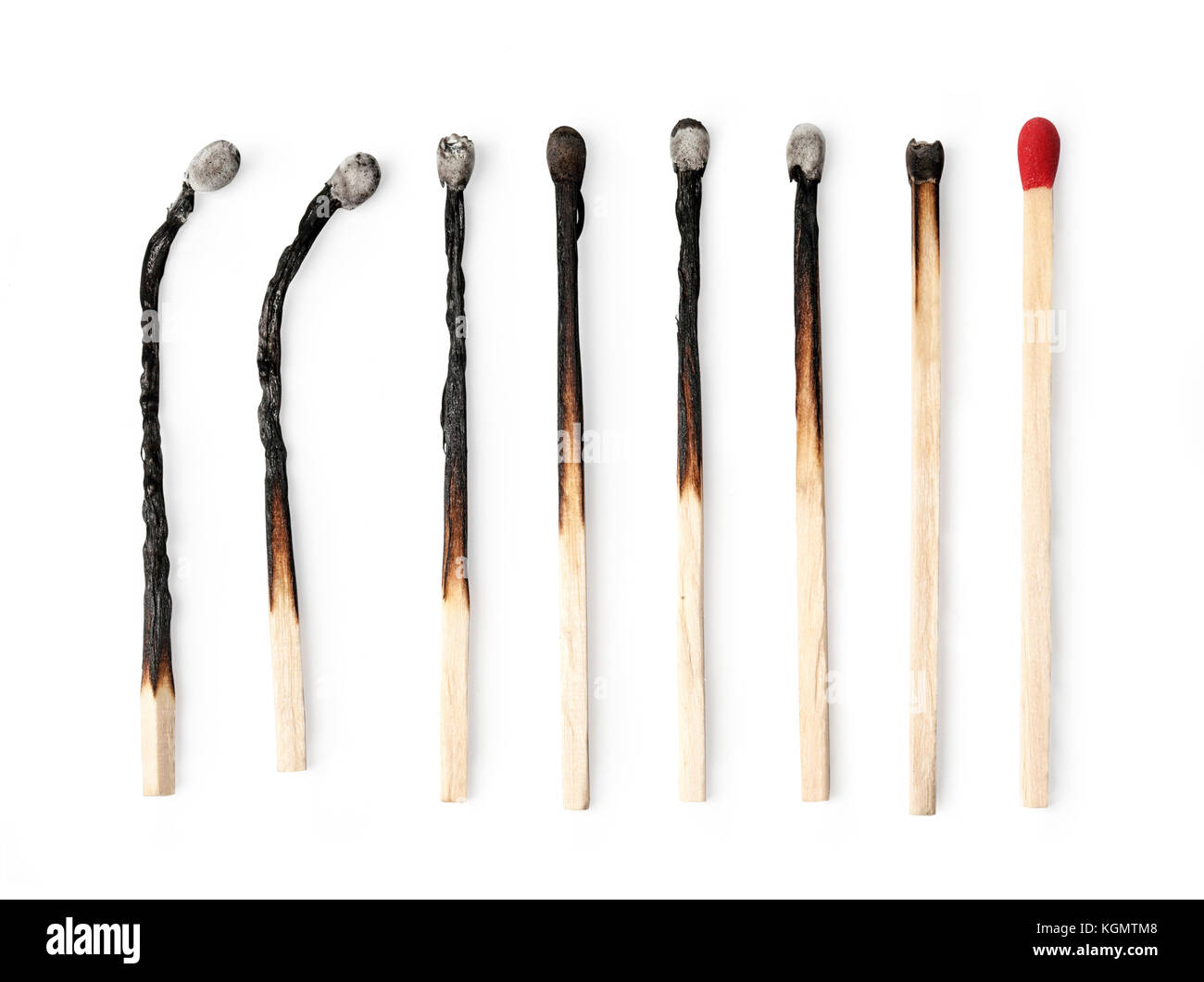 Set of burnt match at different stages isolated on white background ...