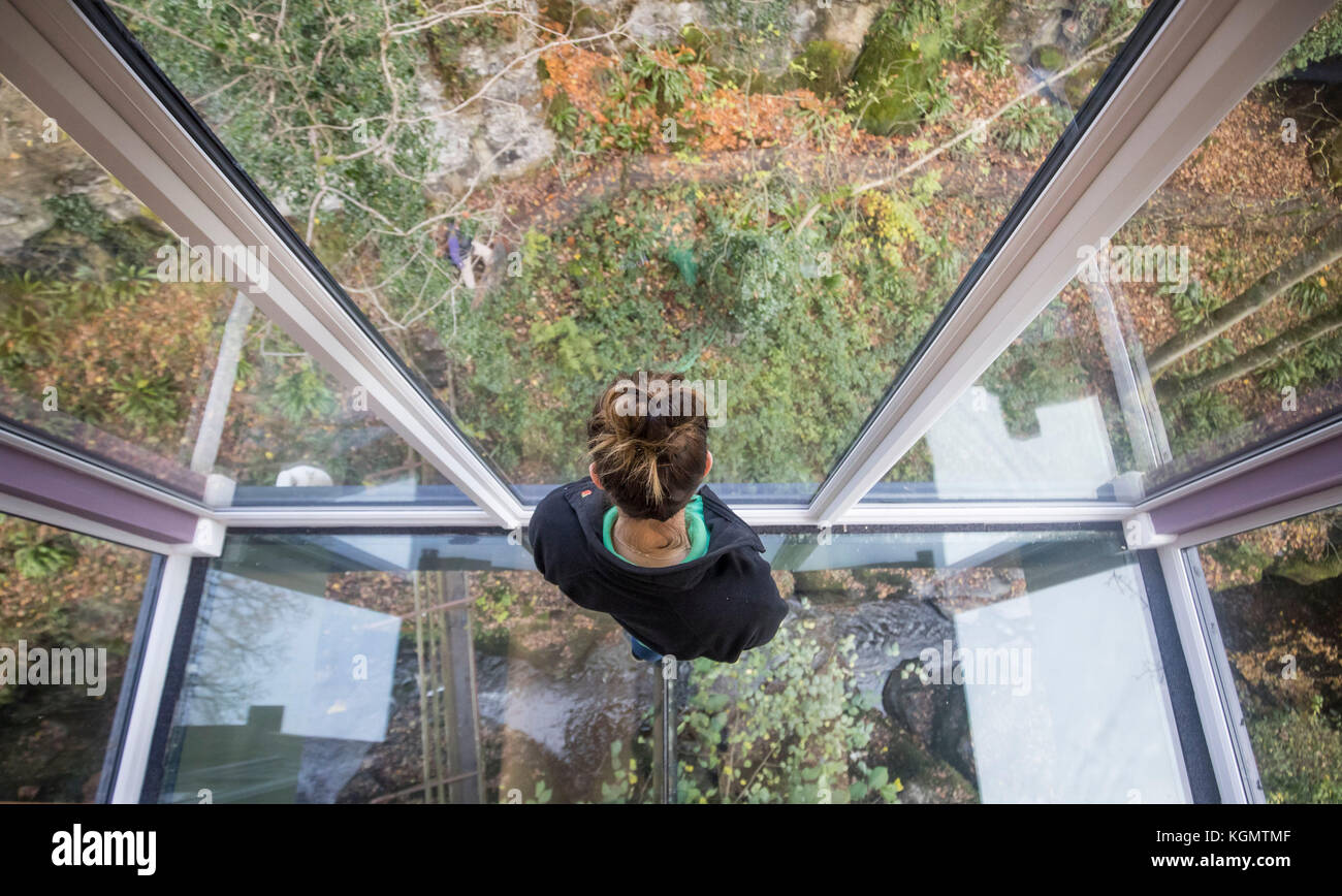 Rebecca Verity stands on the glass floor of a new cantilevered ...