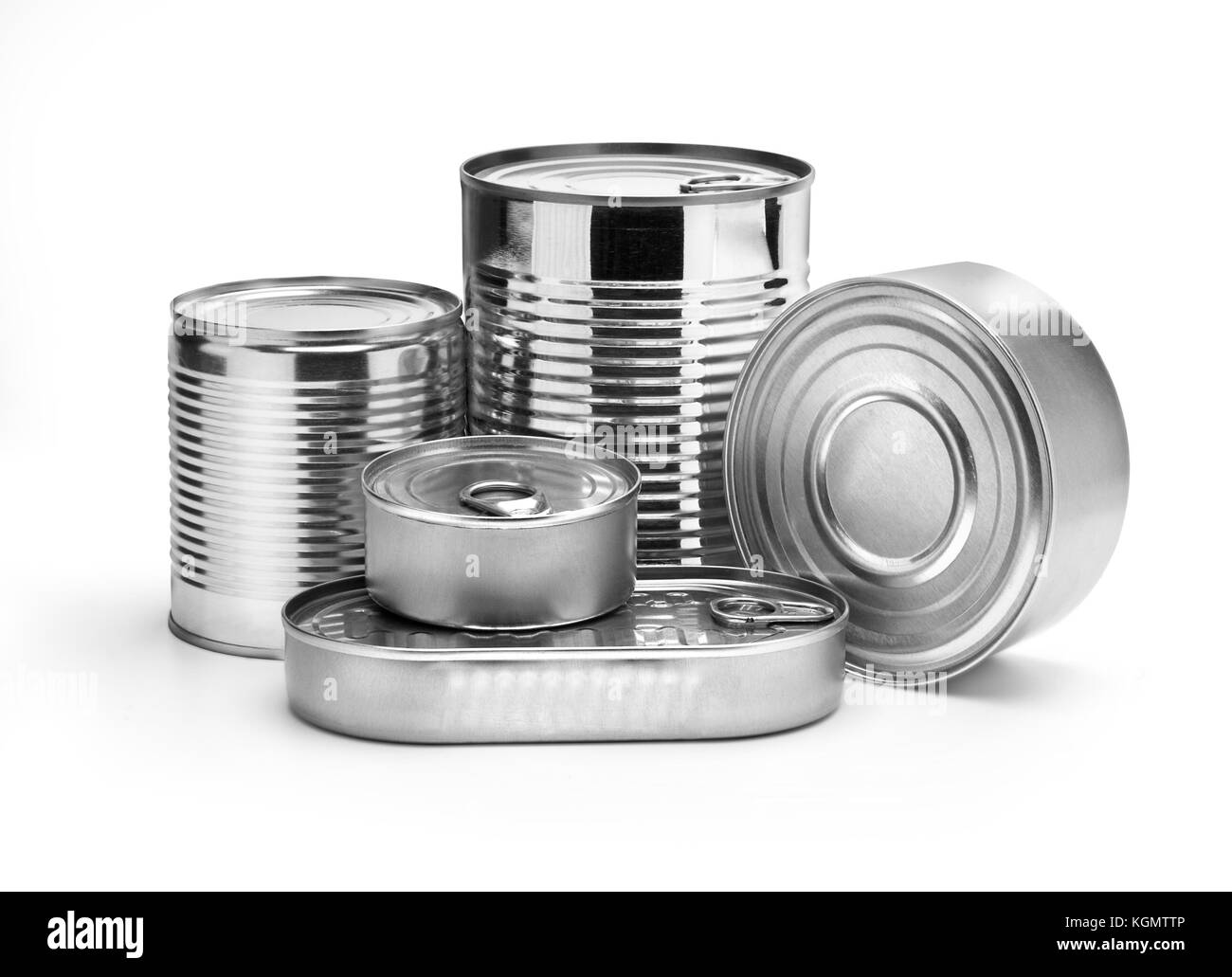 metal cans on a white background Stock Photo - Alamy