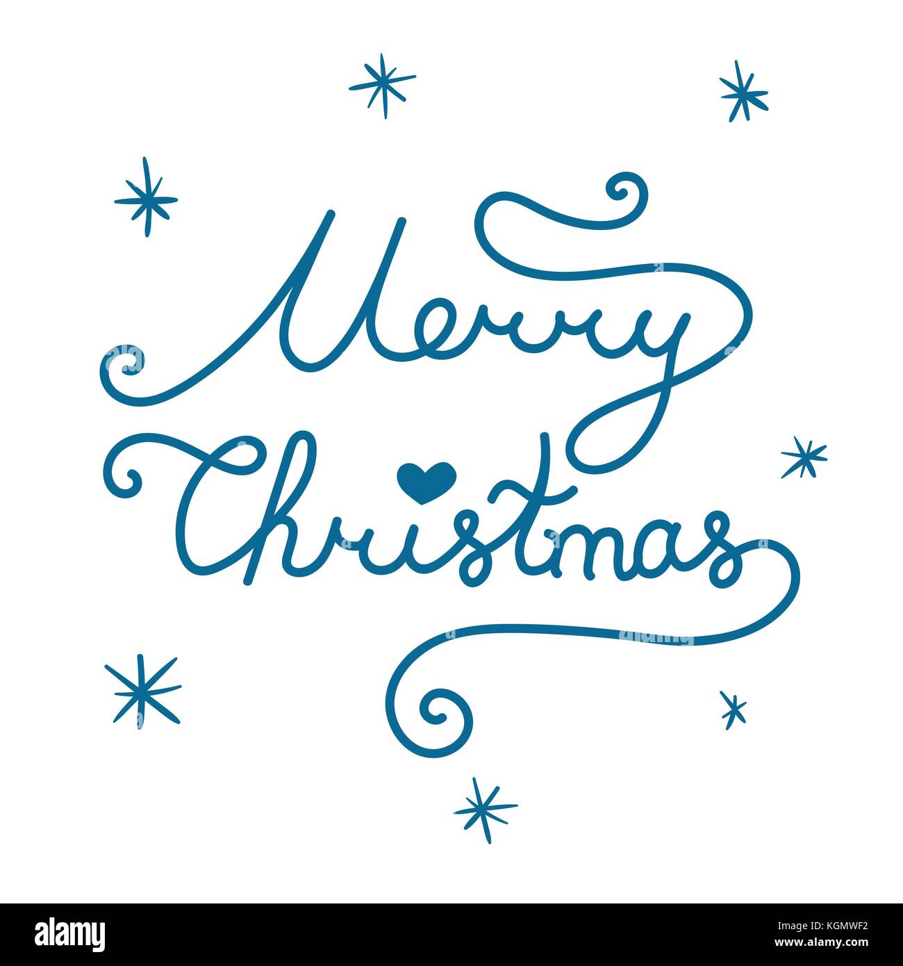 Merry Christmas inscription. Linear hand drawn lettering with curves ...