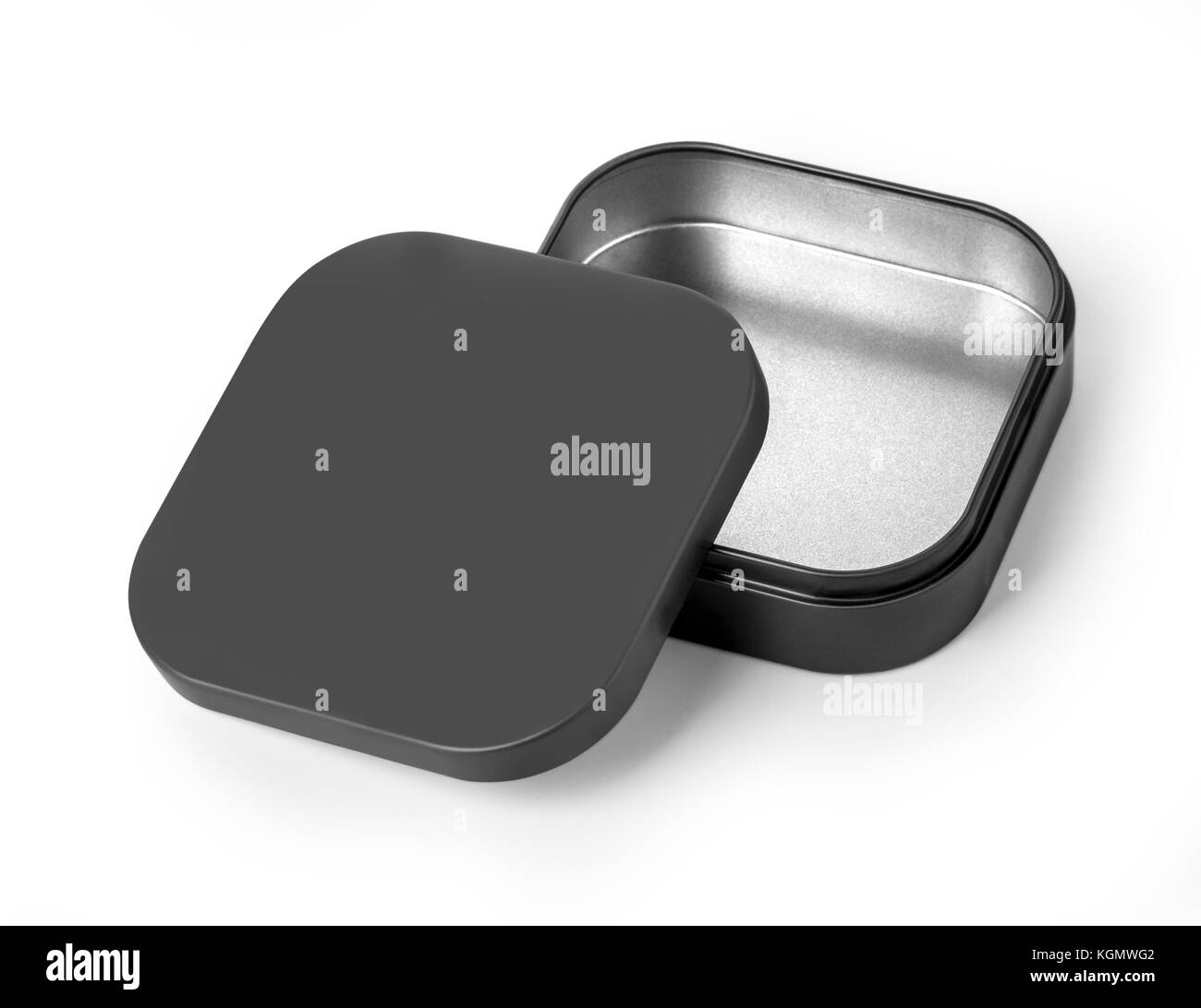 Empty open black metal box close-up on white background with clipping ...