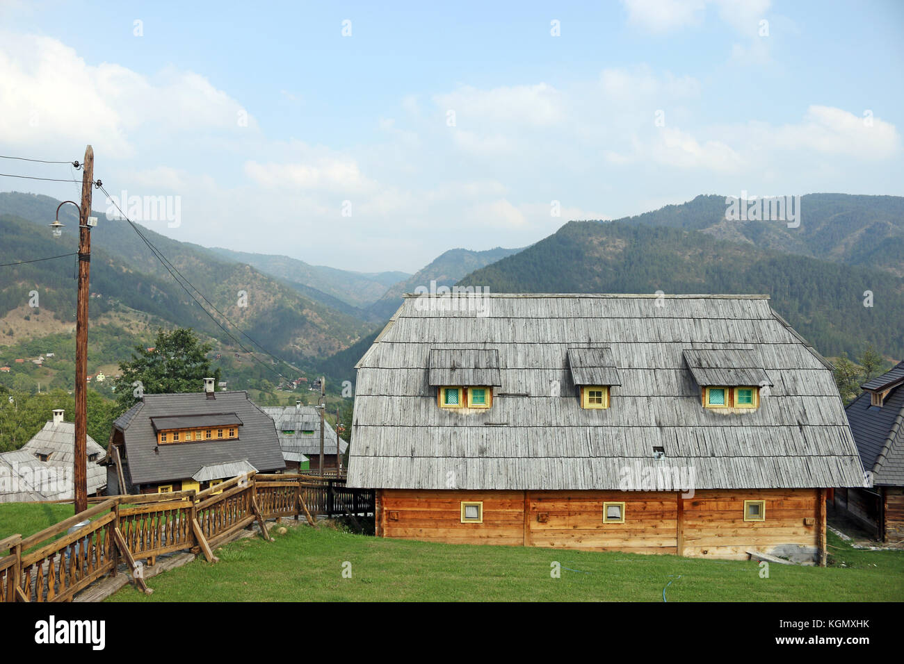 wooden huts on mountain summer season Stock Photo - Alamy