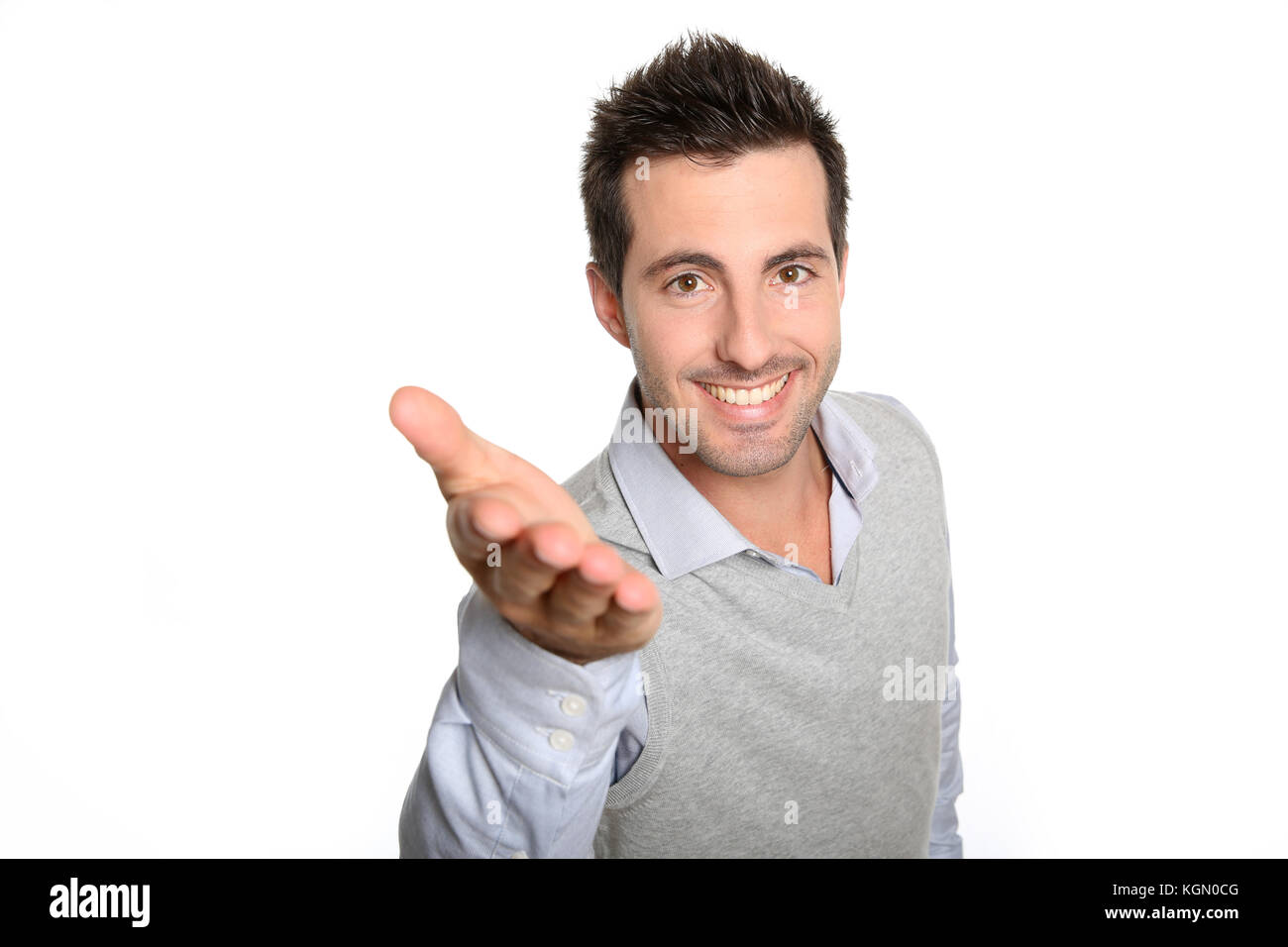 Handsome man pointing hand towards camera Stock Photo - Alamy