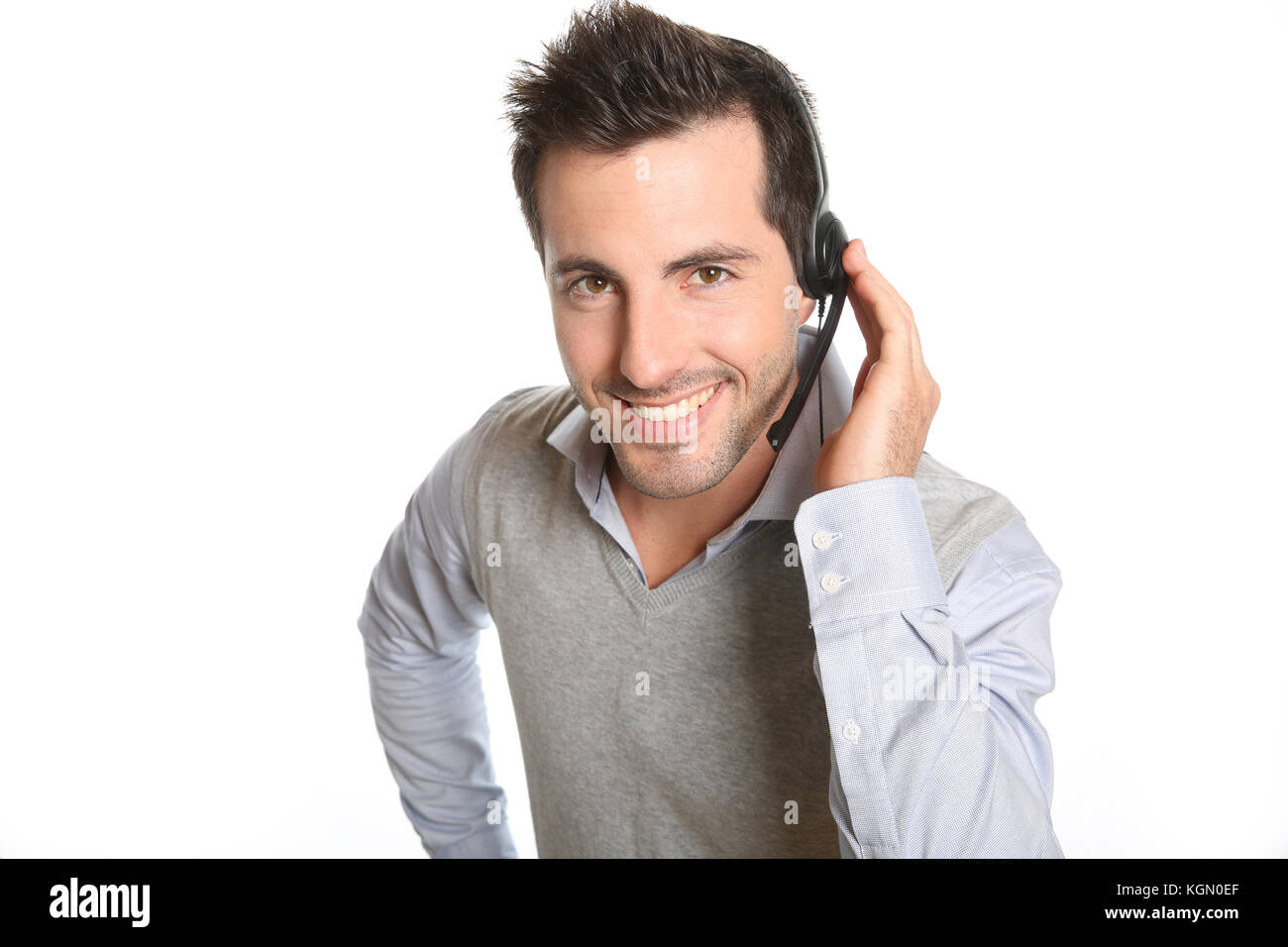 Customer service representative talking on phone Stock Photo - Alamy
