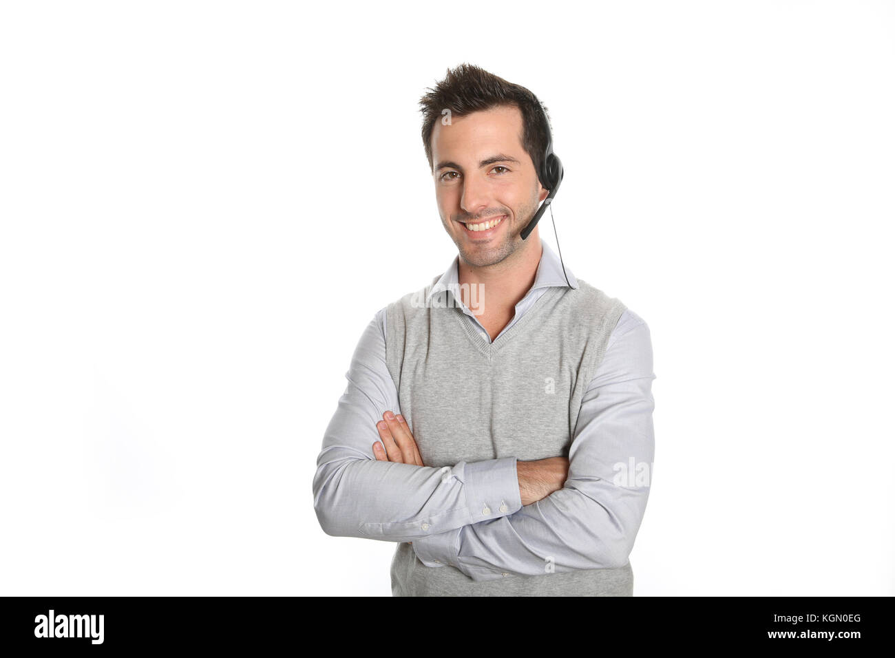 Customer service representative talking on phone Stock Photo - Alamy