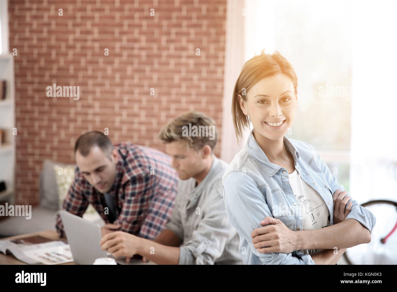 Young girl in office working on desktop computer Stock Photo - Alamy