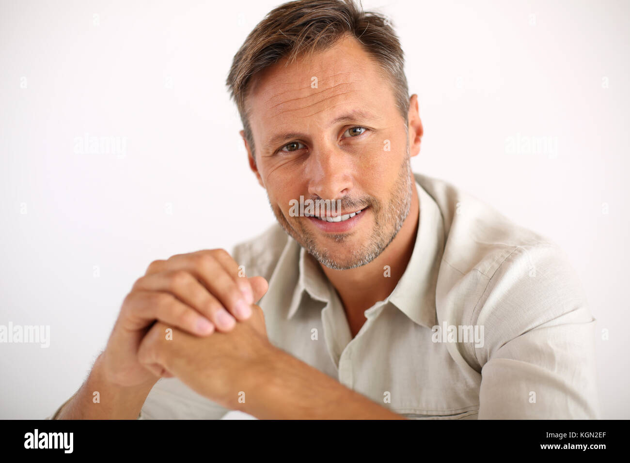 Portrait of handsome man, white background Stock Photo - Alamy