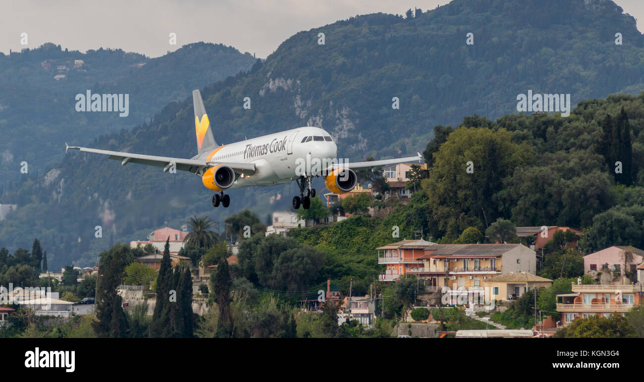 CORFU,GREECE-APRIL26: Thomas Cook Airbus A320 landing at Corfu ...