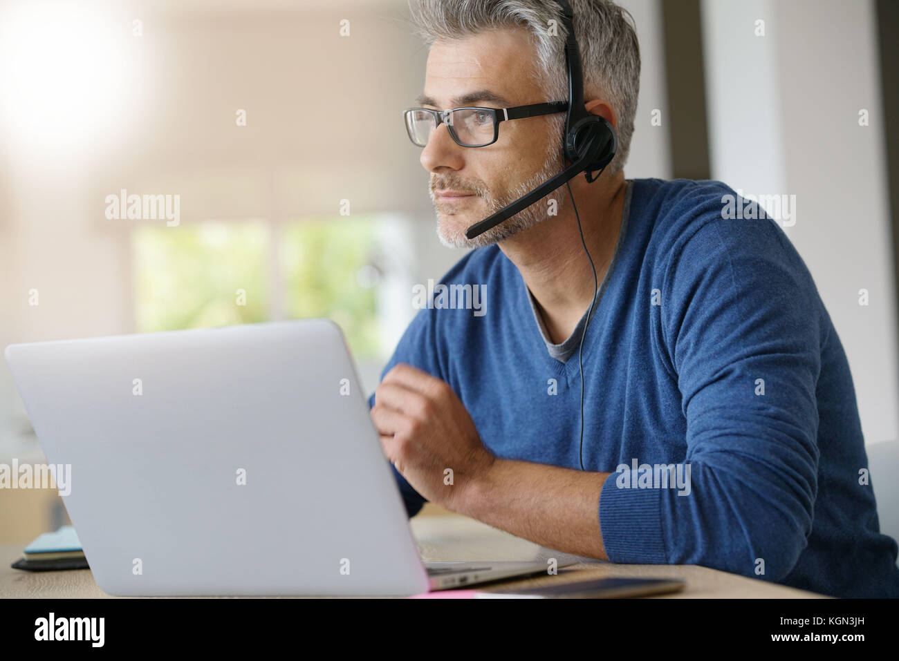 Sales representative teleworking from home-office Stock Photo - Alamy