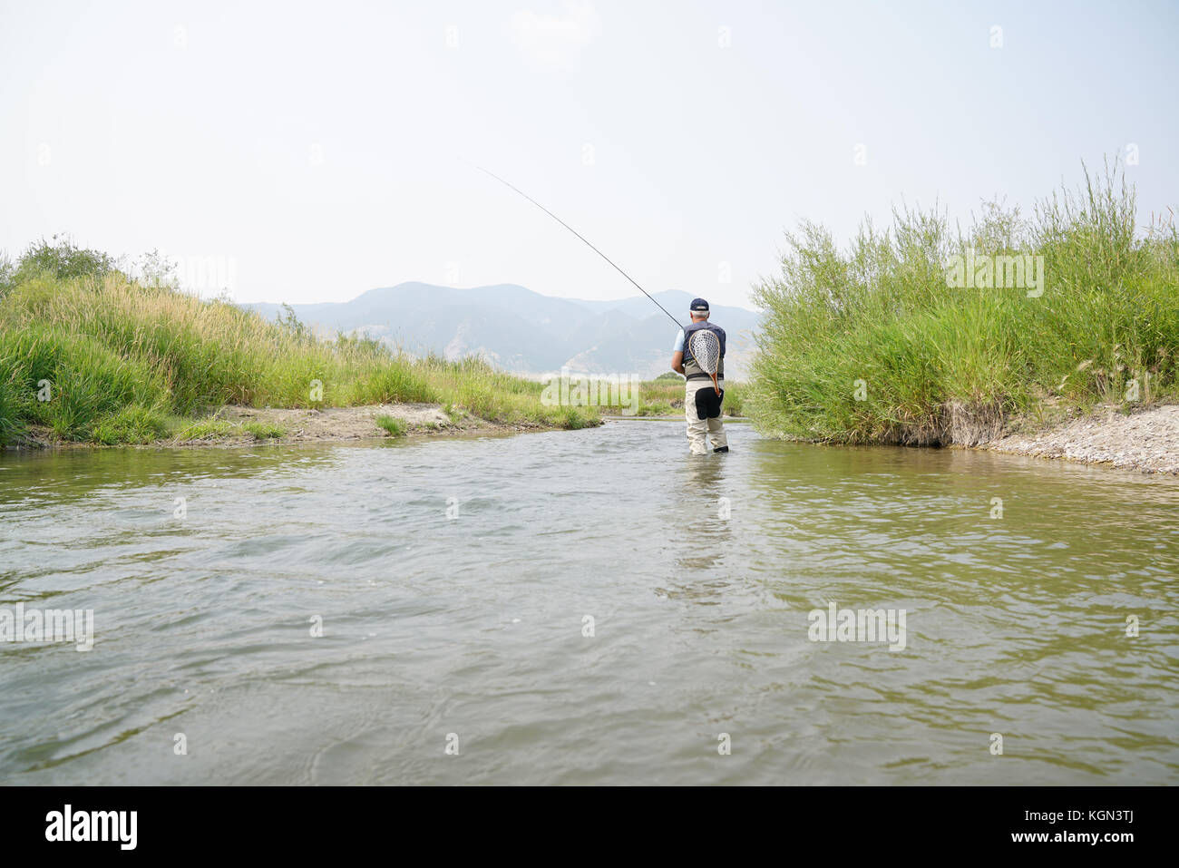 Fly fisherman fishing in river of Montana state Stock Photo - Alamy