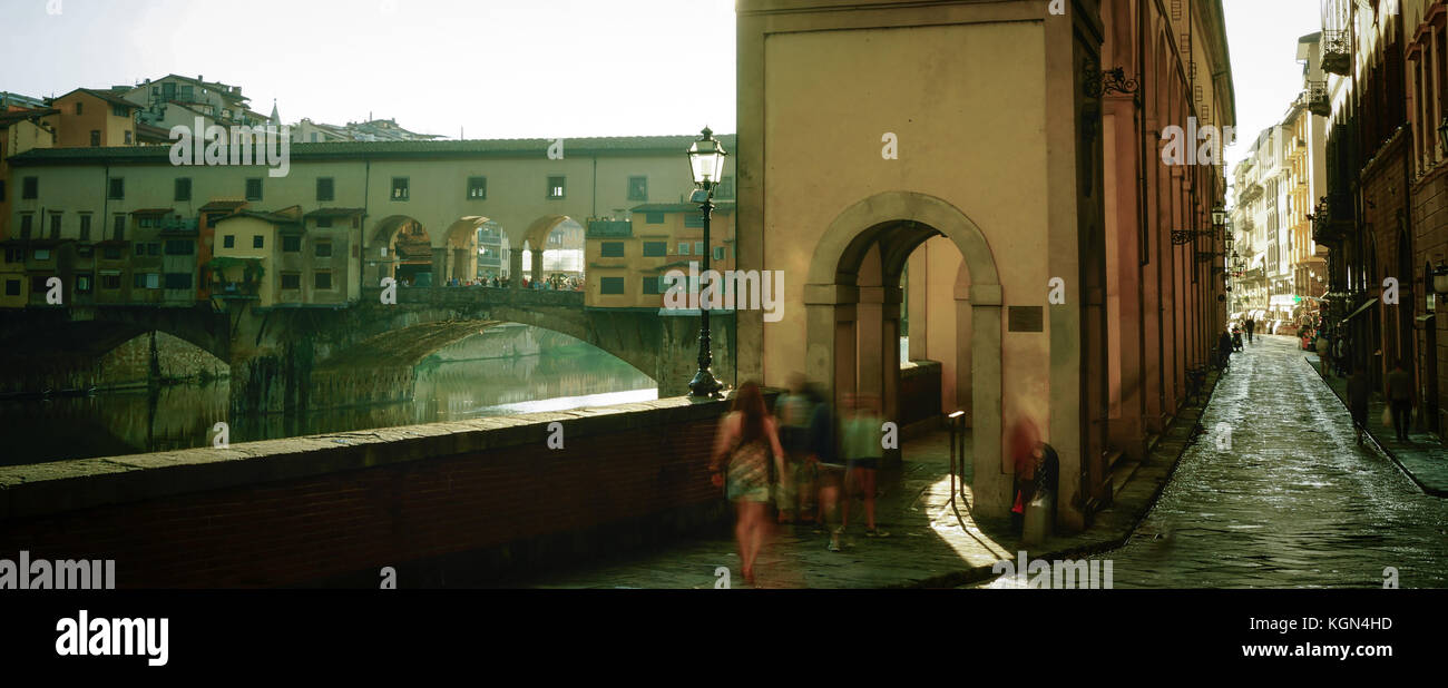 Street near the old bridge " Ponte Vecchio “, Florence, Italy Stock ...