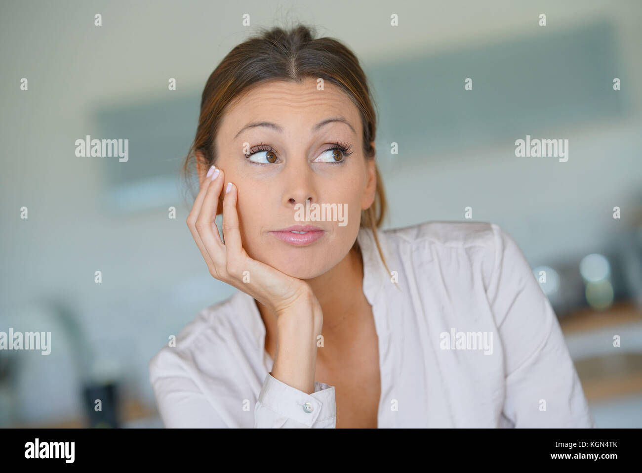 Portrait of beautiful woman relaxing at home Stock Photo - Alamy