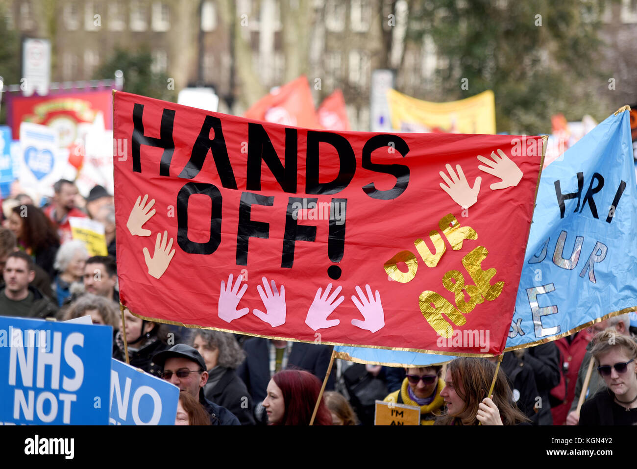 Hands off our A&E banner during Our NHS protest demonstration rally ...