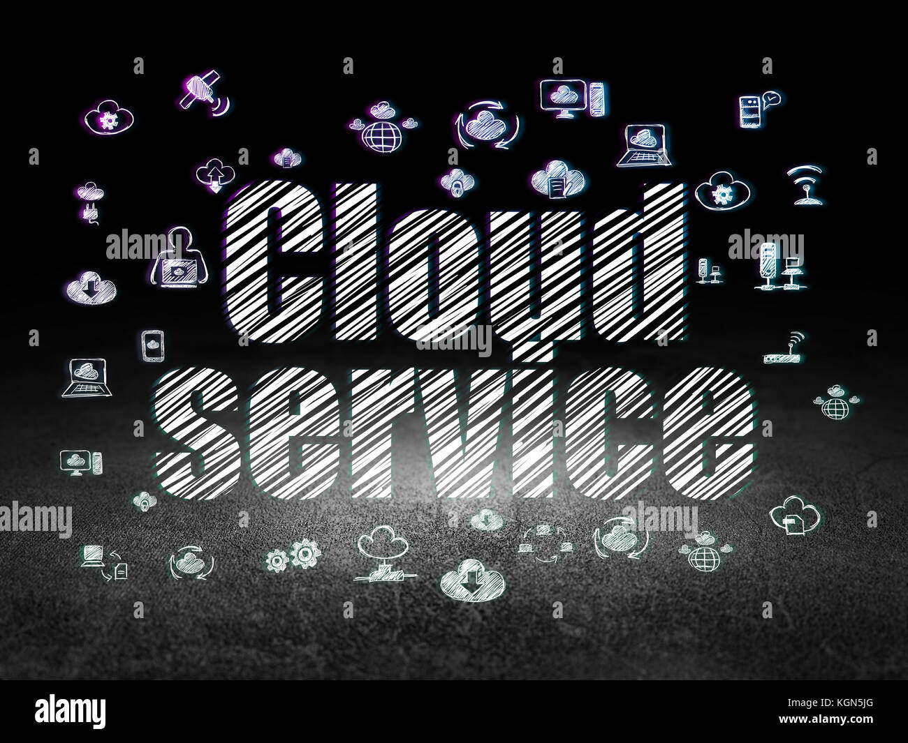 Cloud computing concept: Cloud Service in grunge dark room Stock Photo ...