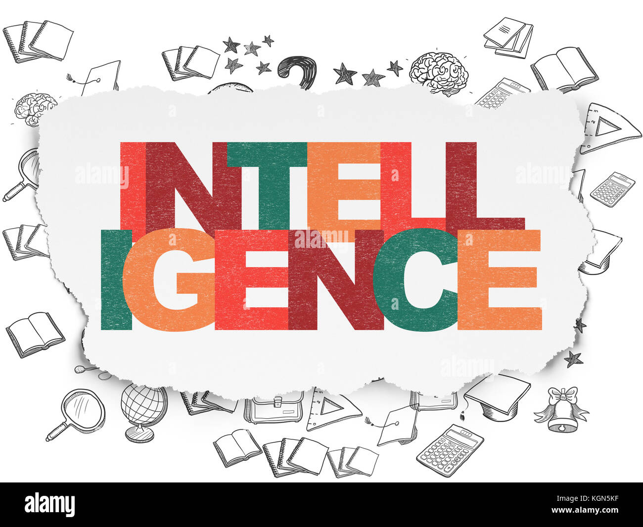Education concept: Intelligence on Torn Paper background Stock Photo ...