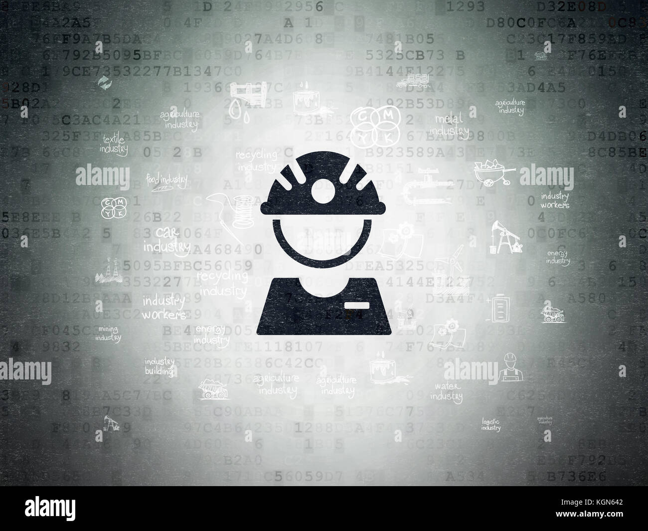 Industry concept: Factory Worker on Digital Data Paper background Stock ...