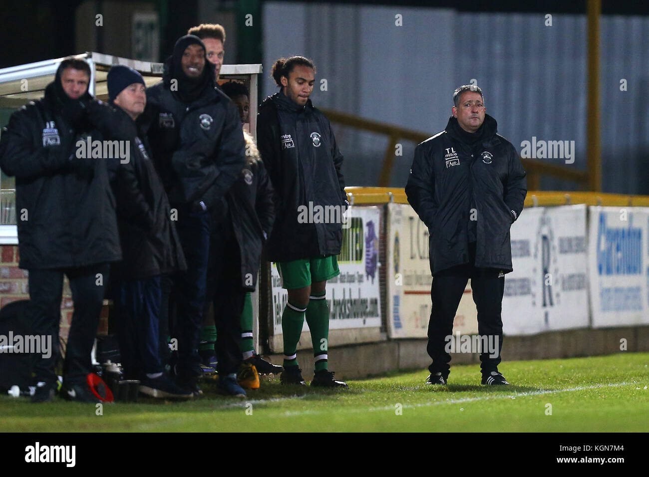 Haringey manager Tom Loizou (R) during Romford vs Haringey Borough ...