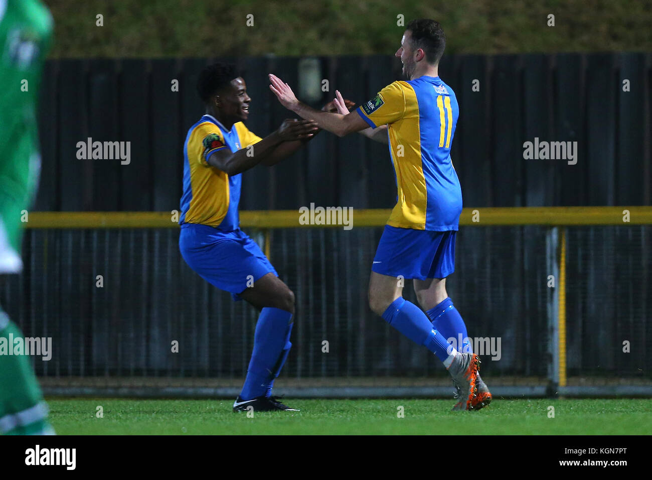 Connor Hammond of Romford scores the first goal for his team and ...